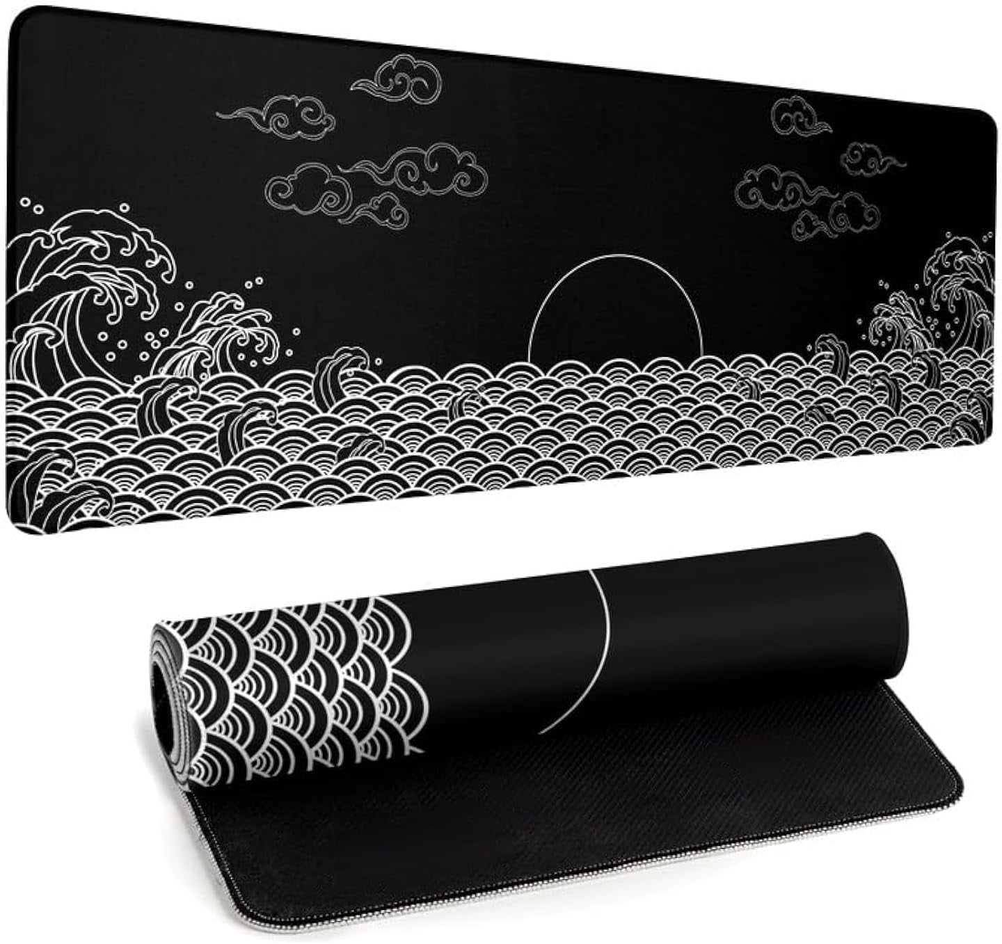 Japanese Sea Wave Gaming Mouse Pad Black Large Anime Mousepad Extended ...