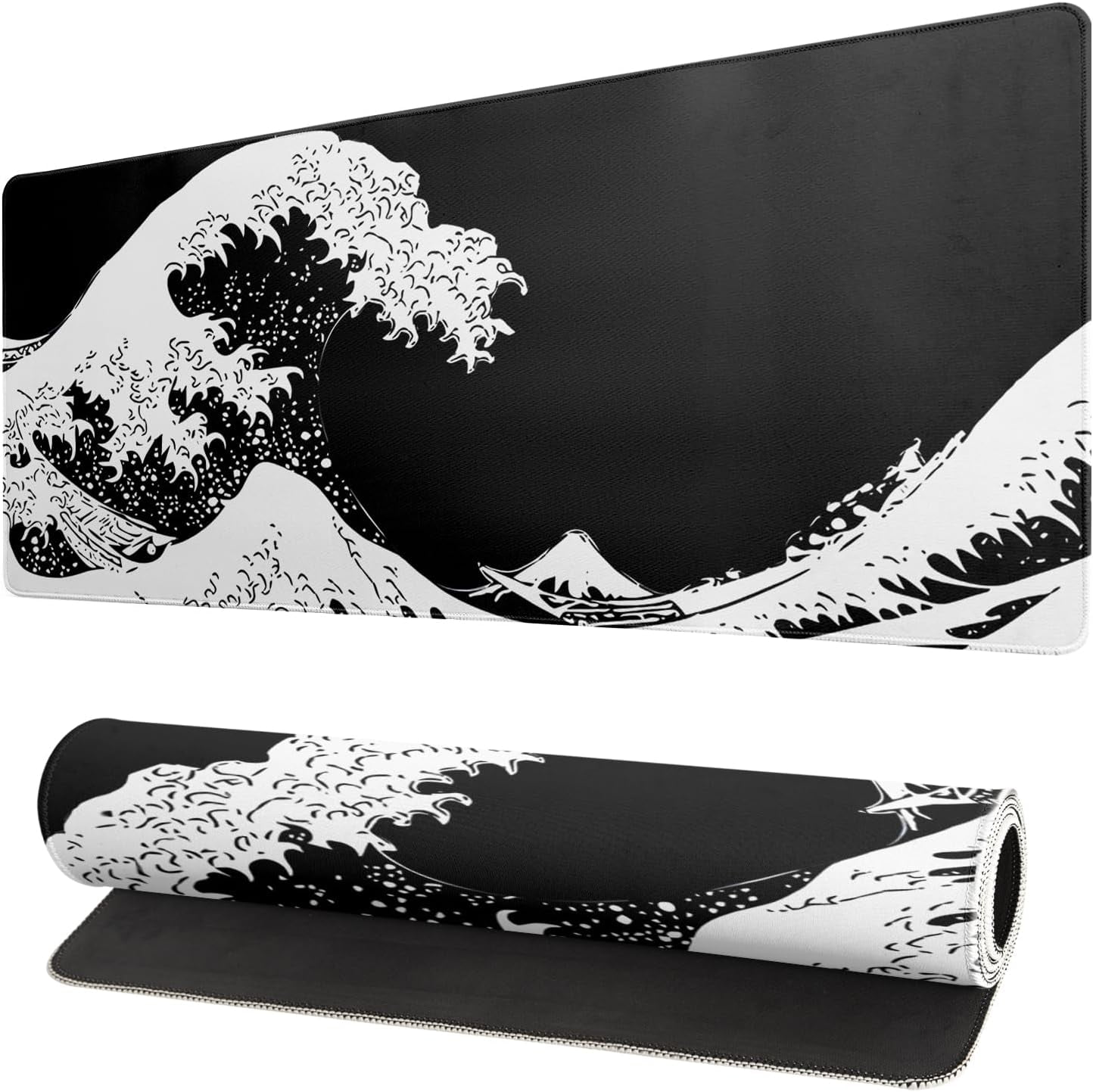 Japanese Sea Wave Large Mouse Pad, Abstract Black Gaming Mousepad ...