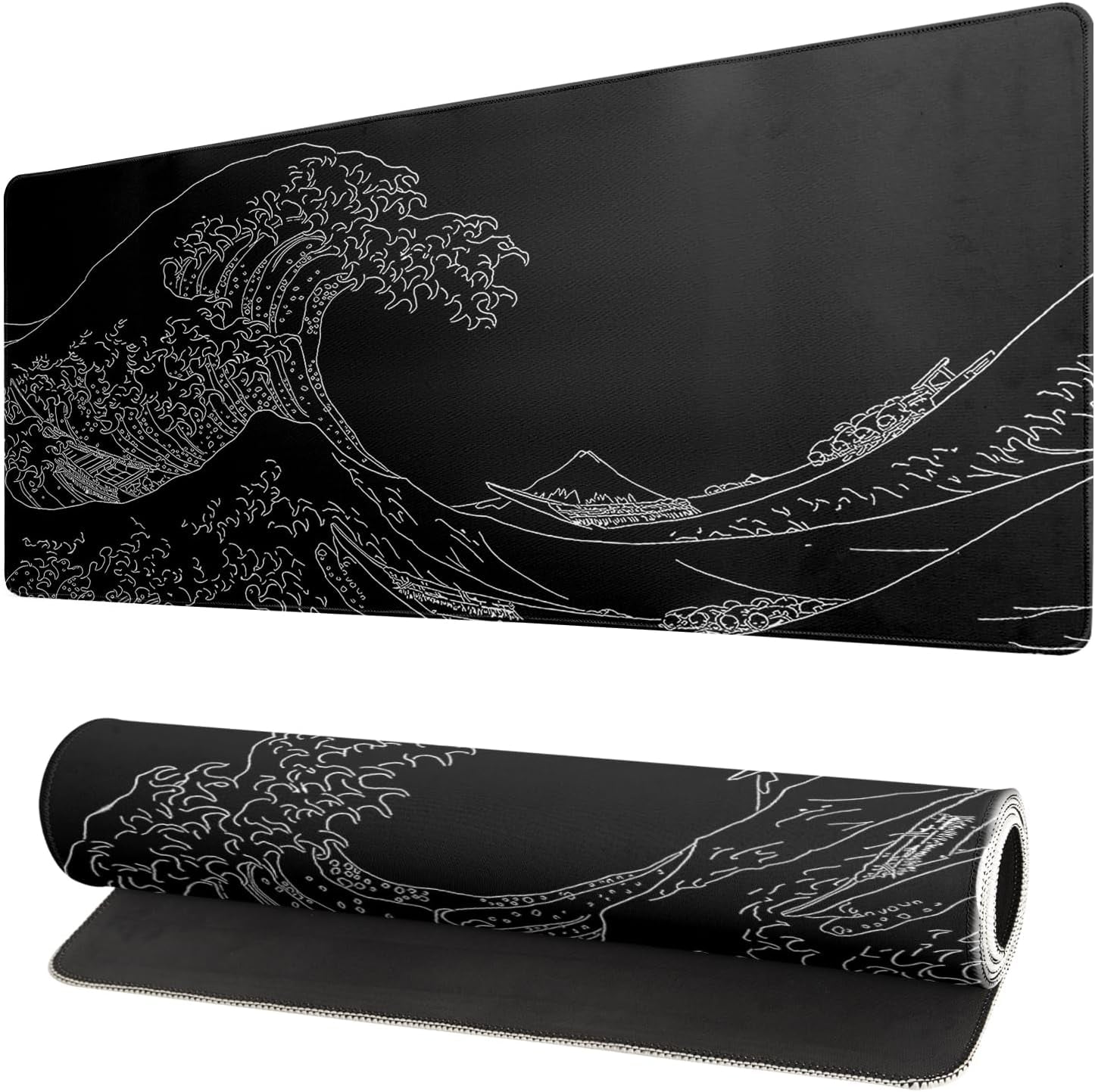 Japanese Sea Wave Large Mouse Pad Abstract Black Mouse Pad 31.5x11.8 ...