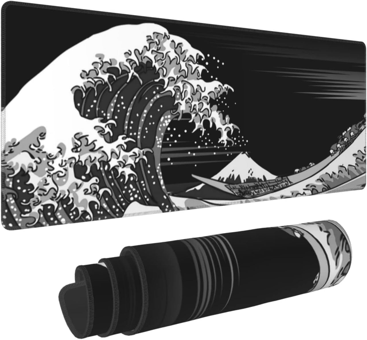 Japanese Sea Wave Large Mouse Pad Abstract Black Sea Wave Texture Mouse ...
