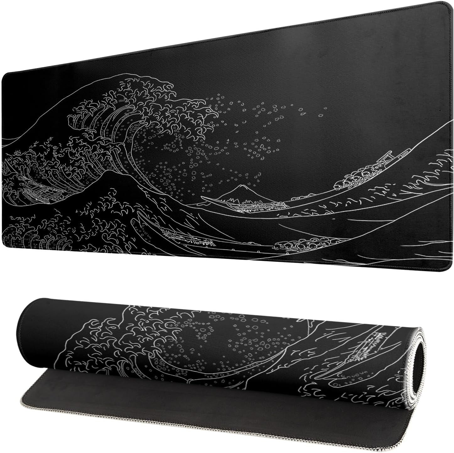 Japanese Sea Wave Large Mouse Pad, Anime Black Gaming, Extended ...