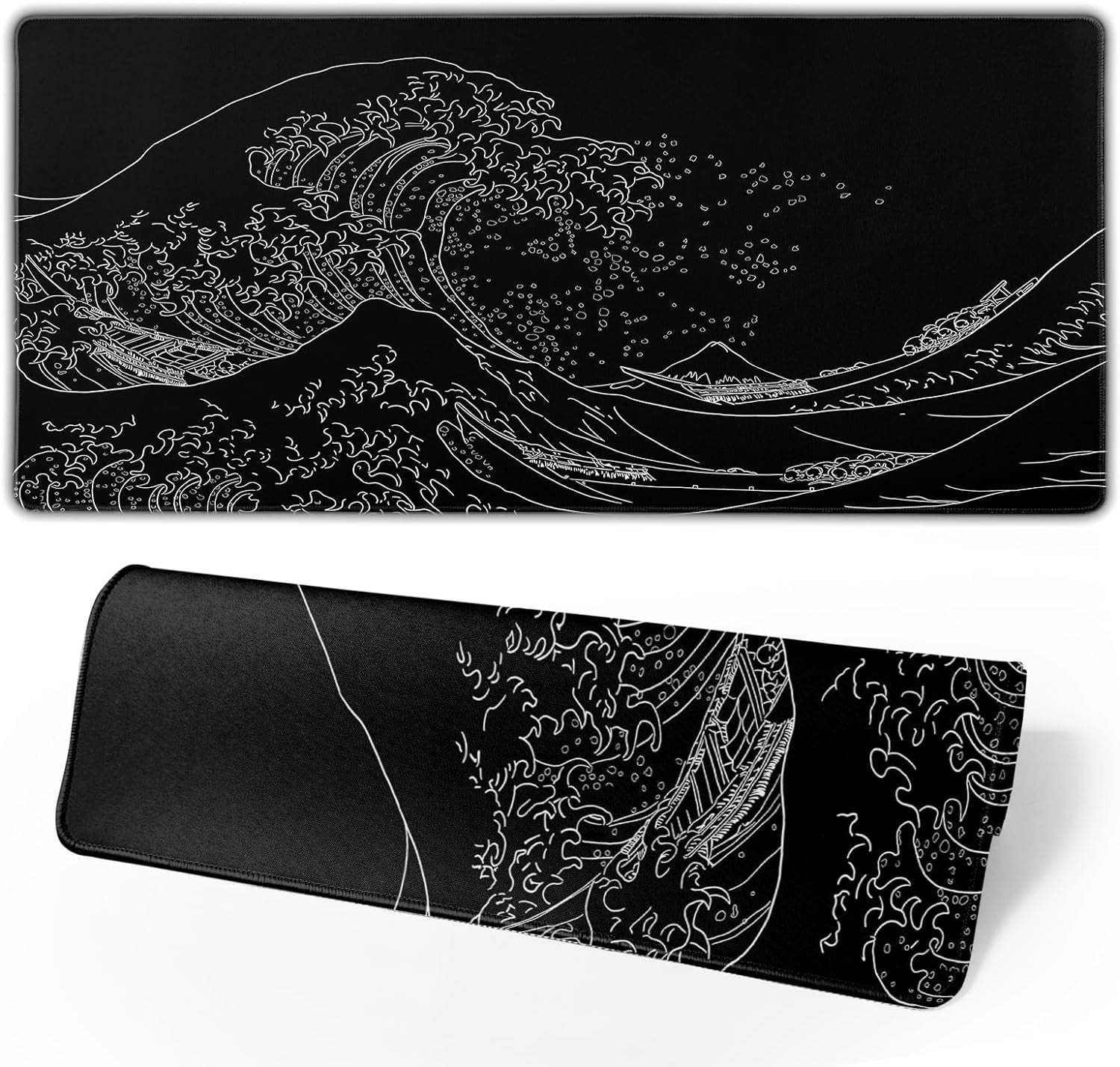 Japanese Sea Wave Large Mouse Pad, Anime Black Gaming, Extended ...