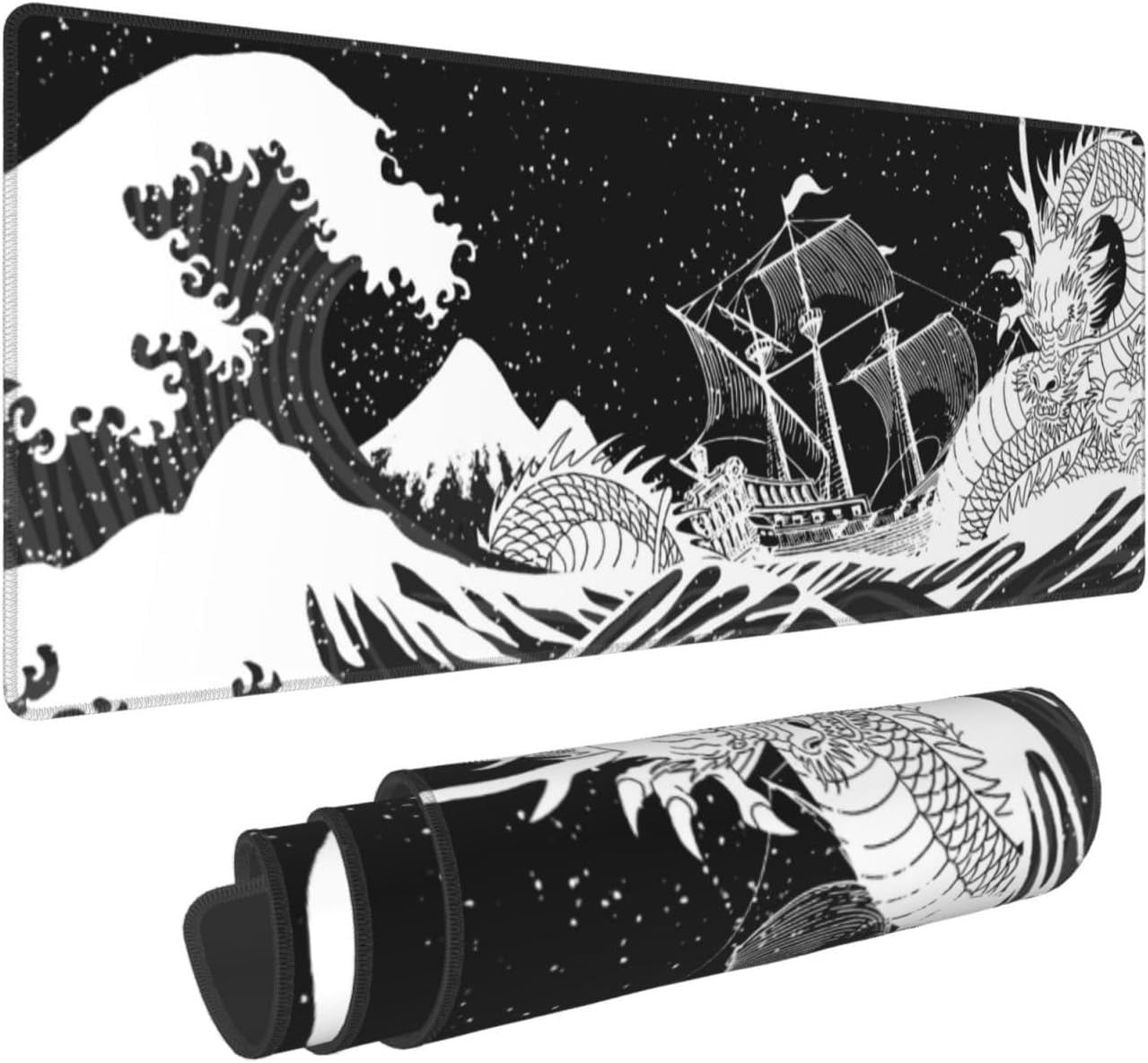 Japanese Sea Wave Large Mouse Pad Anime Black Gaming Mouse Pad Extended ...