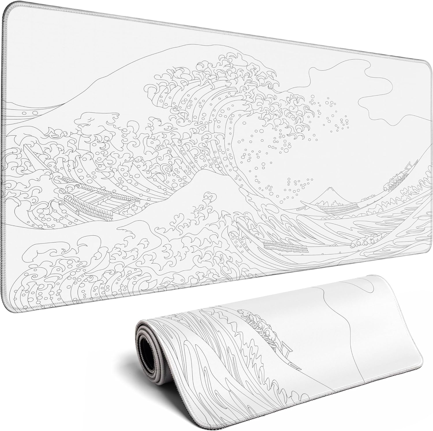 Japanese Sea Wave Large Mouse Pad XL, Anime White Gaming Mouse Pad ...