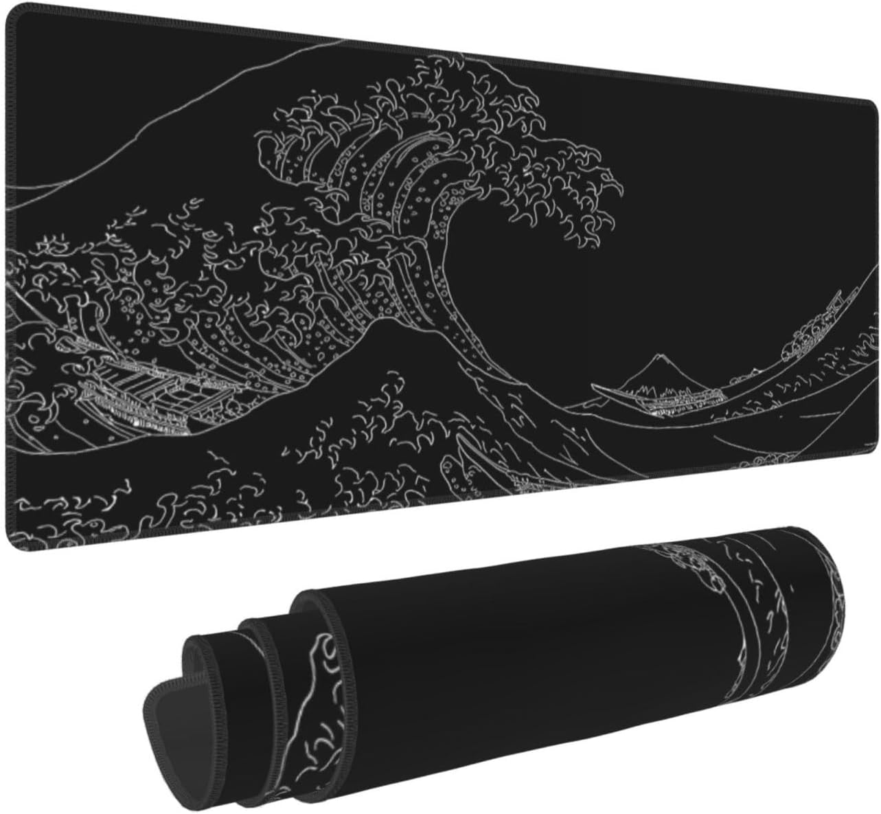 Japanese Sea Wave Mouse Pad Abstract Black Desk Mat 31.5x11.8 Inch Sea ...