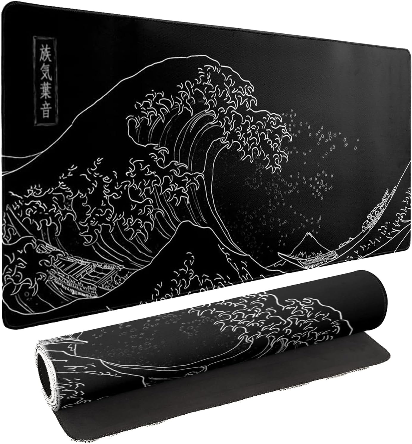 Japanese Sea Wave Mouse Pad XXL Extended Anime Black Gaming Mousepad ...