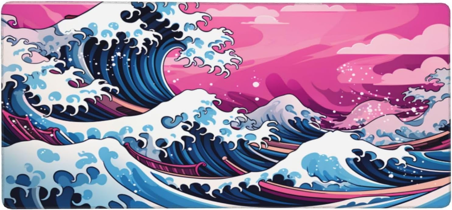 Japanese Sea Waves Mouse Pad - Blue Ocean Wave Gaming Mousepad Extended ...