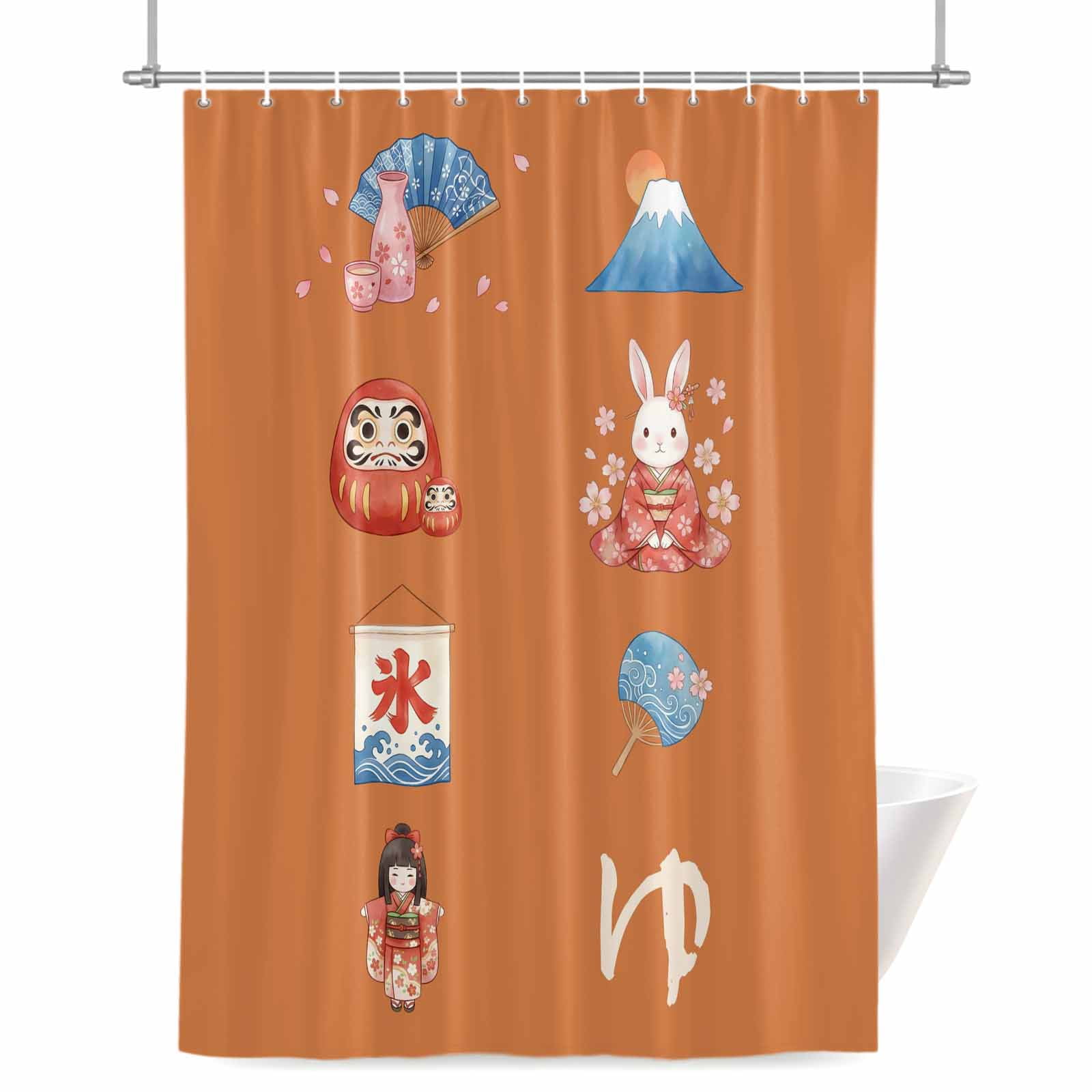 Japanese Series Shower Curtain, 72" x 72", Cartoon Mount Fuji Fans ...