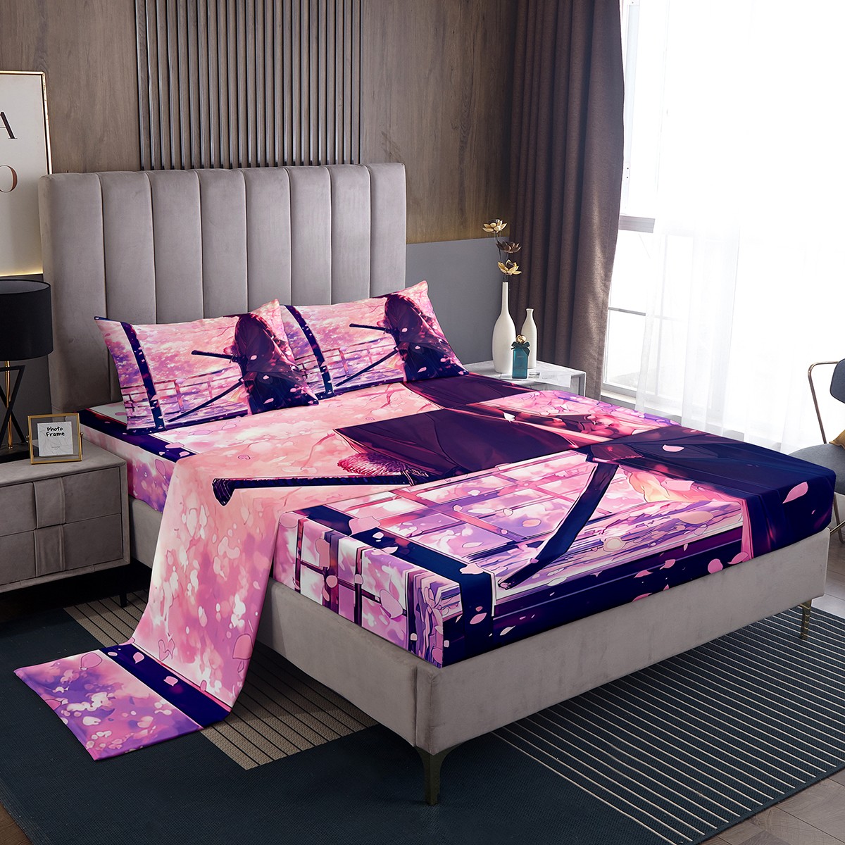 Japanese Sheets King For Boys Kids Pink Cherry Blossoms Sheet Set ...