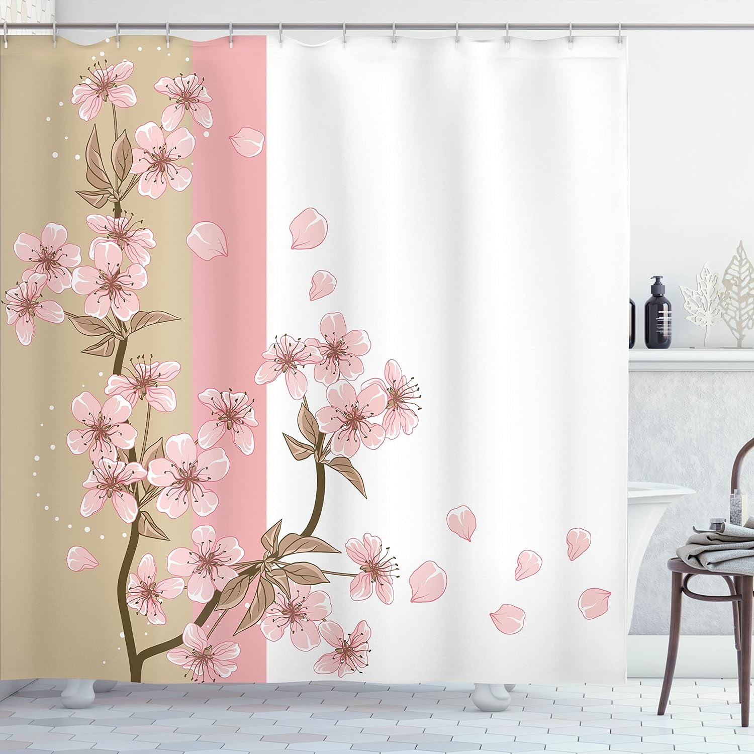 Japanese Shower Curtain Farm House Bathroom Decor Romantic Sakura ...