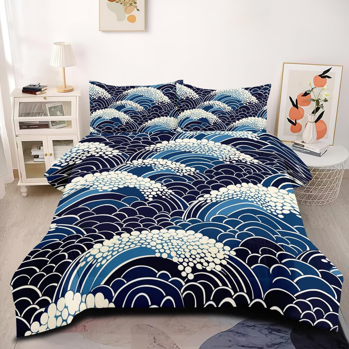 Japanese Silhouette Women Comforter Set Red Moon Bedding Queen Size ...