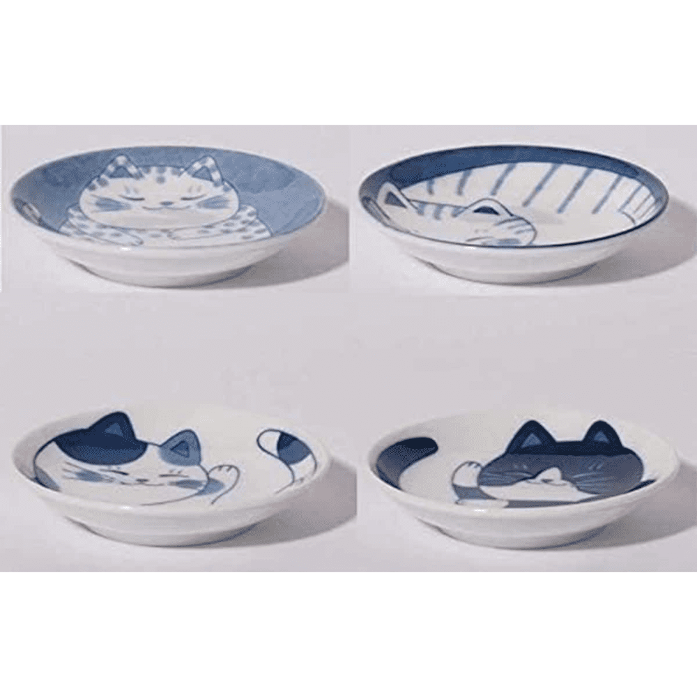 Japanese Small Plate Set Ceramic Cute Cats Design Appetizer Dessert ...