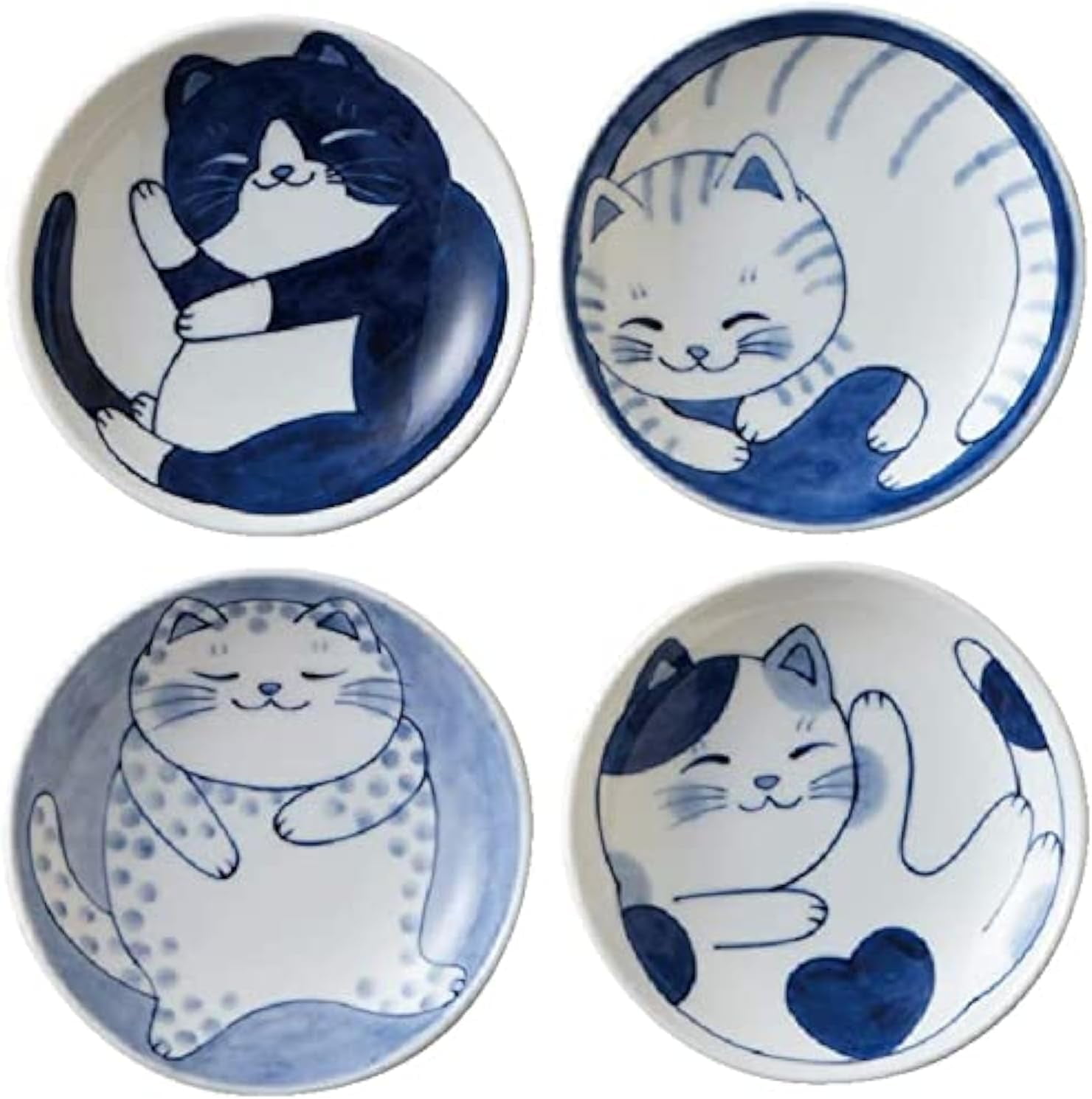Japanese Small Plate Set Ceramic Cute Cats Design Appetizer Dessert ...
