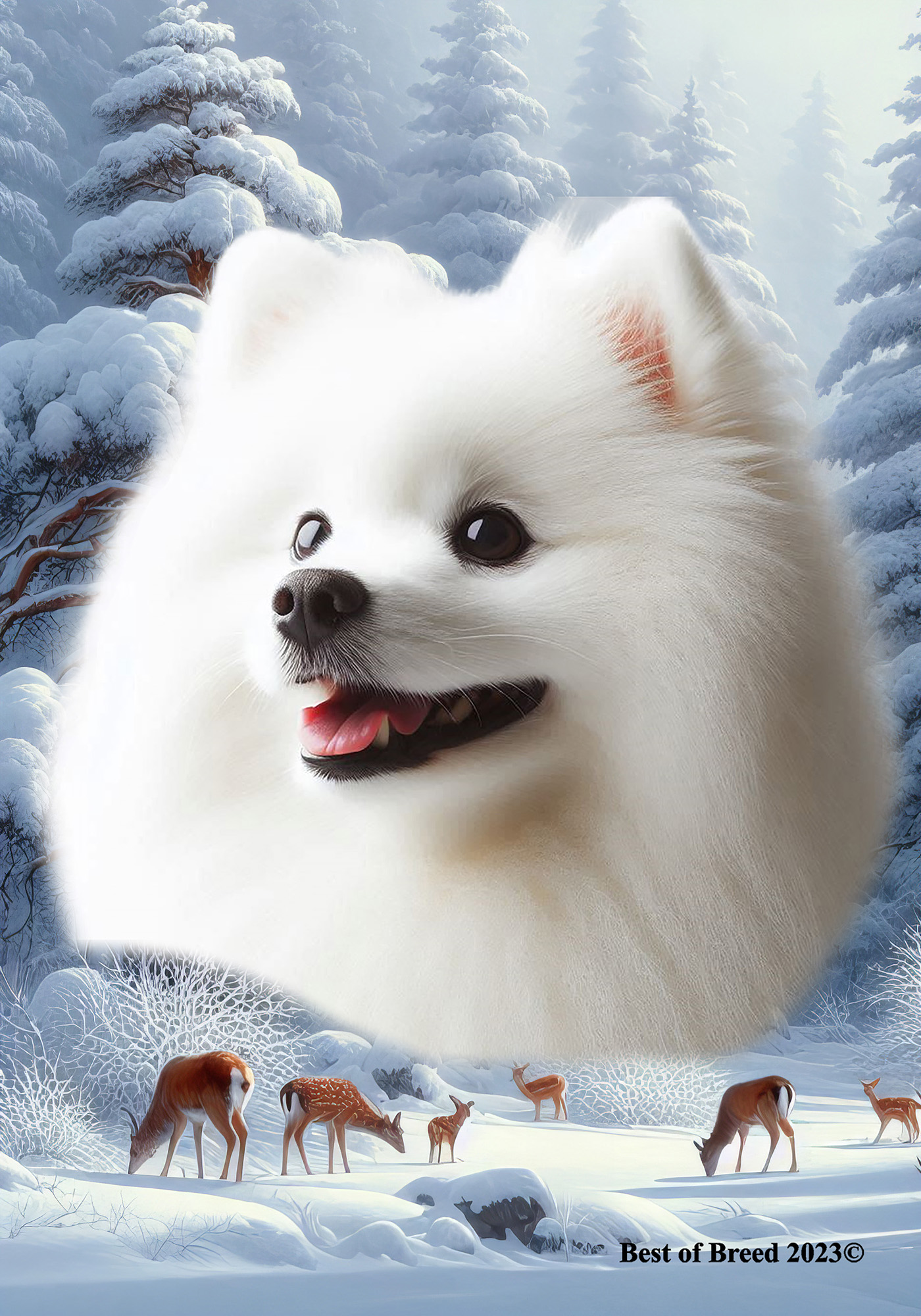 Japanese Spitz - Best of Breed Winter Wonderland House Flag 28" x 40 ...