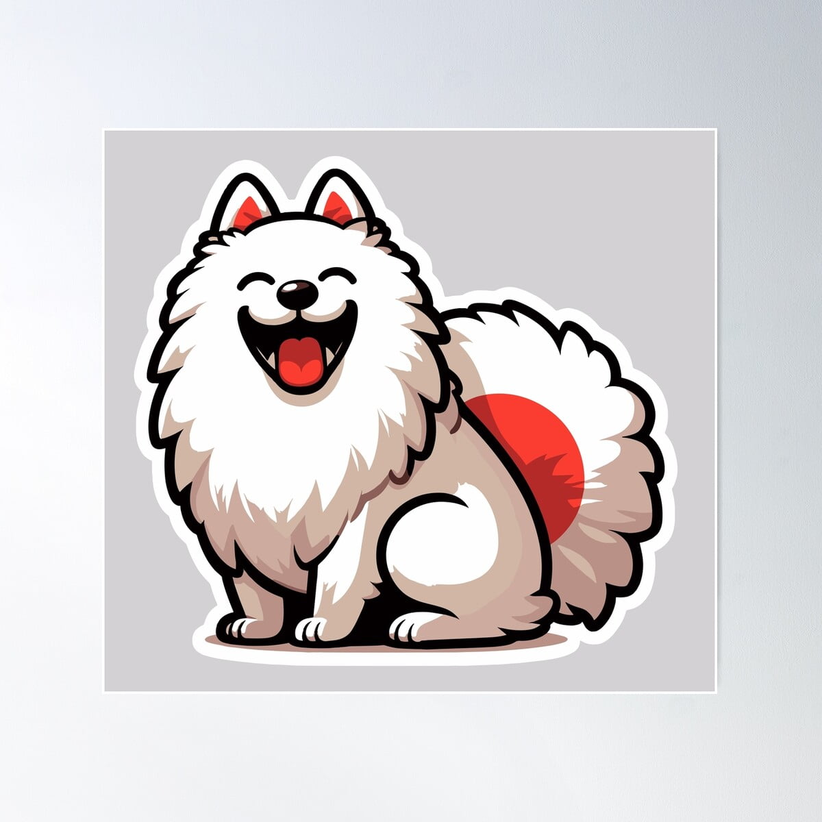 Japanese Spitz Kawaii Cute Puppy Dog Japanese Flag Theme Poster Wall ...