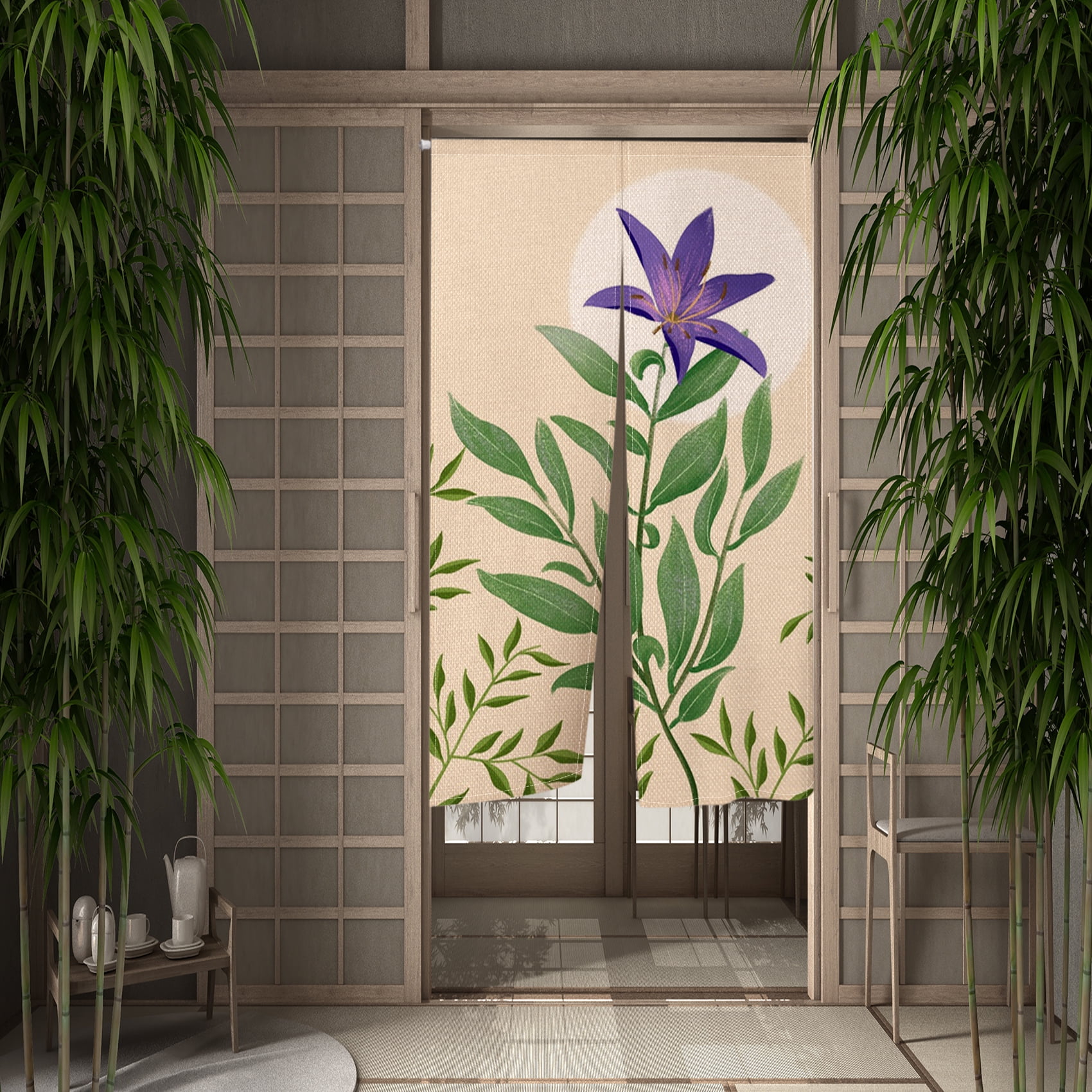 Japanese Split Door Curtain Tropical Plant Green Leaves Noren Simple ...