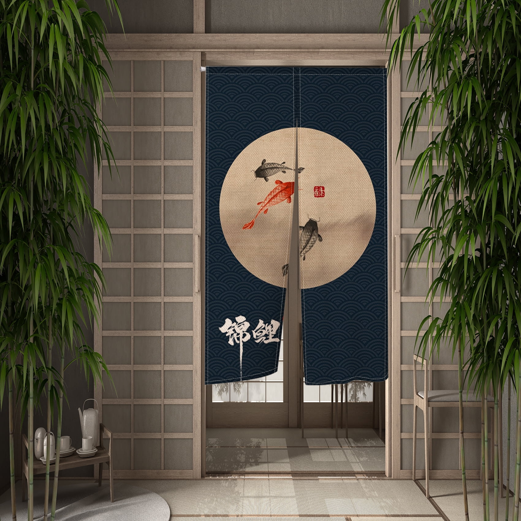 Japanese Split Hanging Door Curtain Koi Printed Fu Partition Kitchen ...