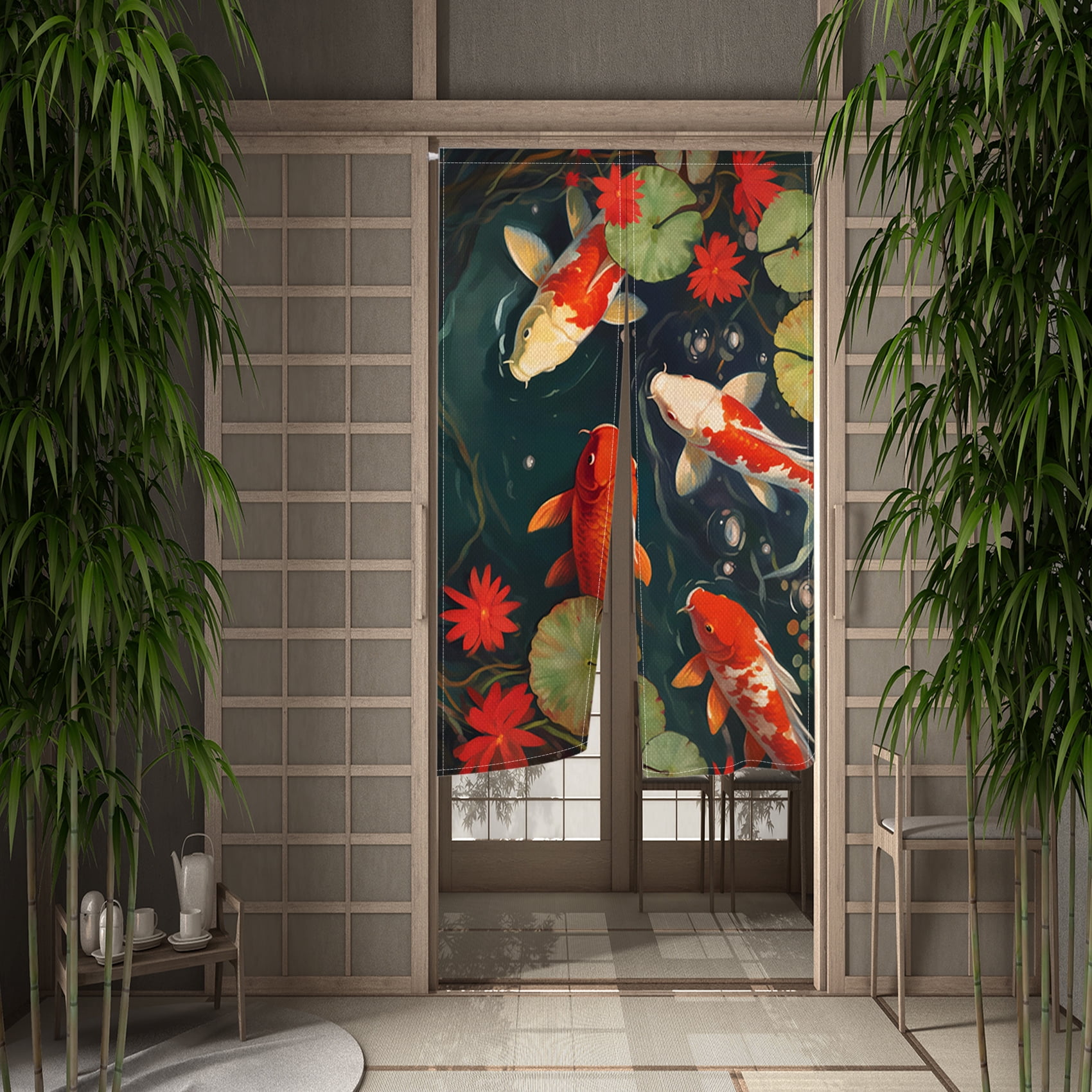 Japanese Split Hanging Door Curtain Koi Printed Fu Partition Kitchen ...