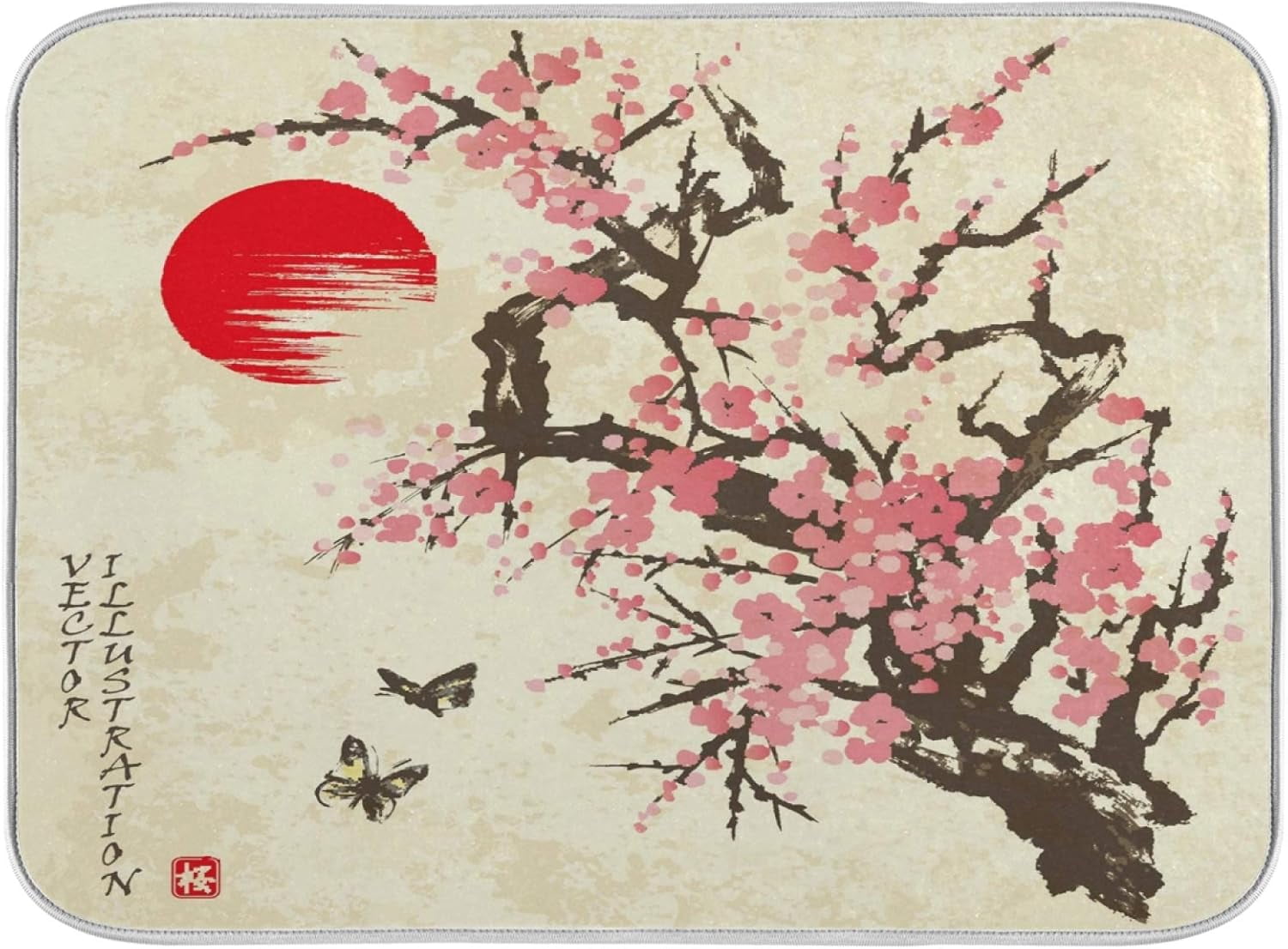 Japanese Spring Sakura Cherry Blossom with Butterflies Dish Drying Mat ...