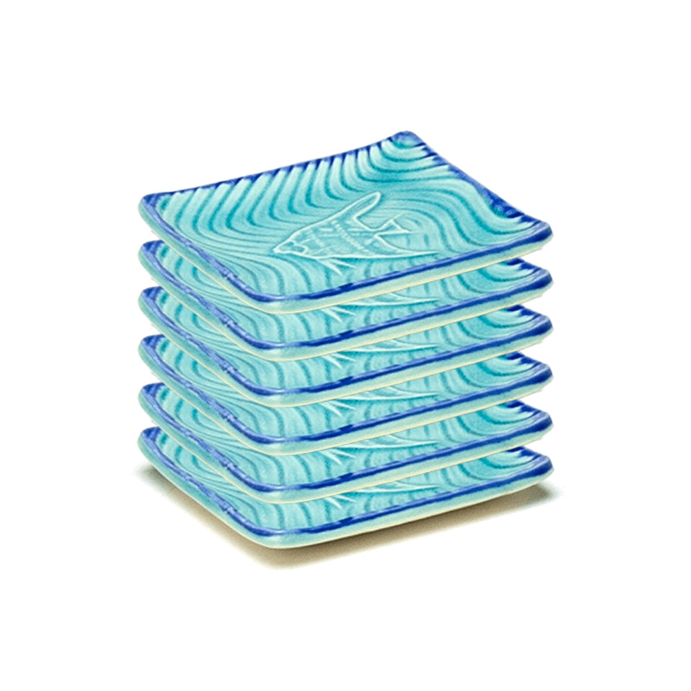 Japanese Square Ceramic Plate - Sky Blue Freshwater Angelfish Pattern ...