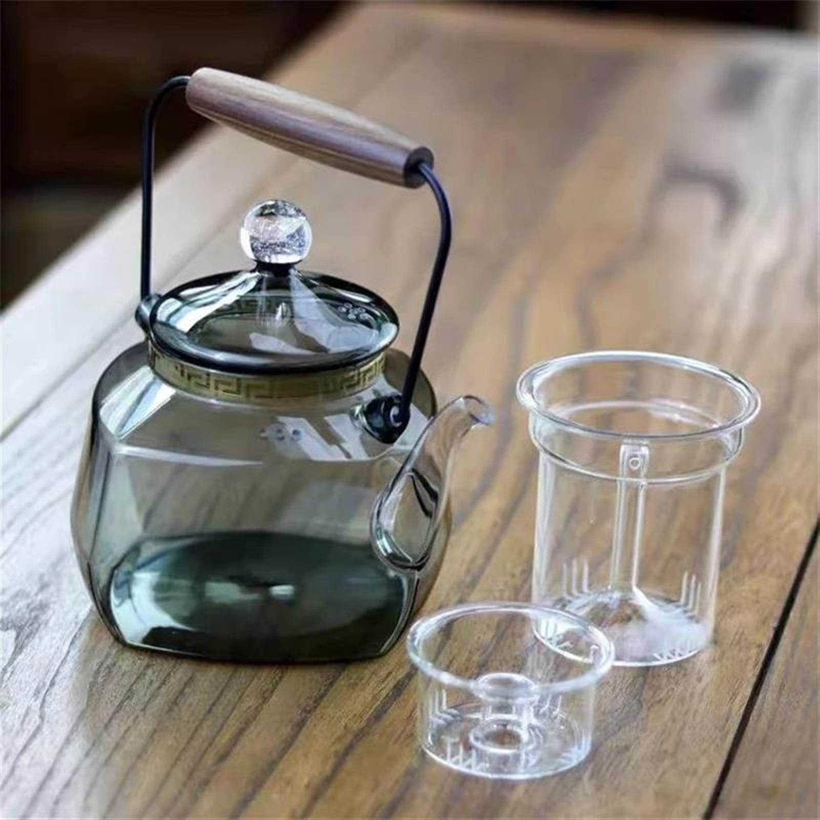 Japanese Square Heat Resistant Glass Teapot Steaming And Boiling Dual ...