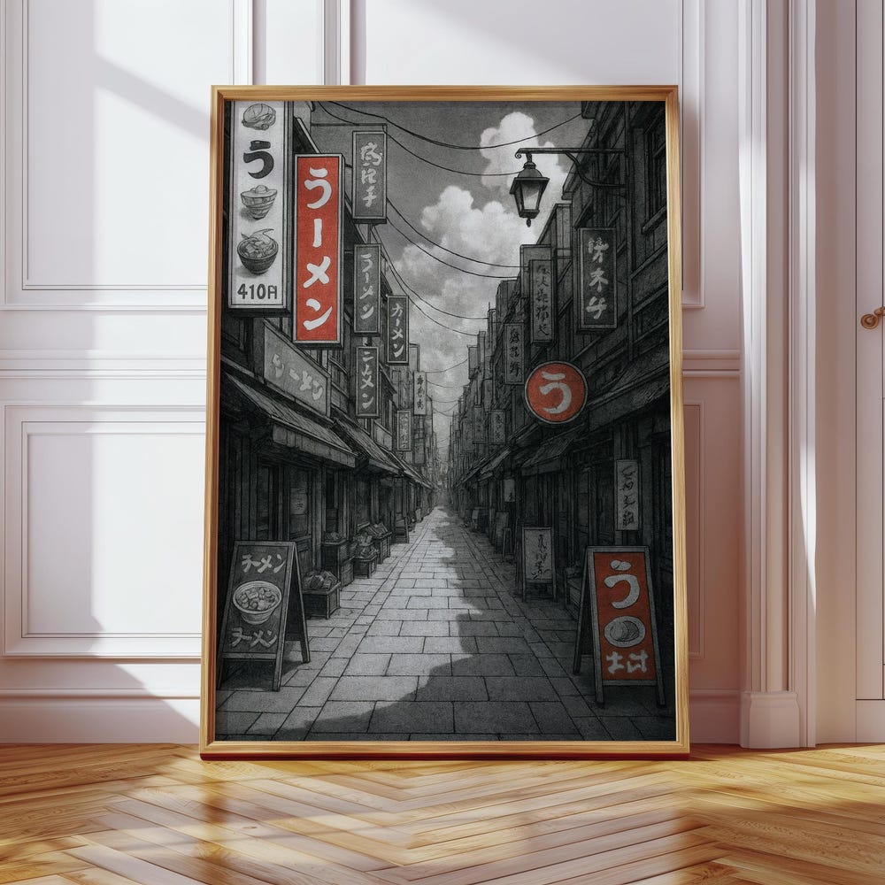 Japanese Street Wall Art Print, Black And White Tokyo Alley Poster With ...