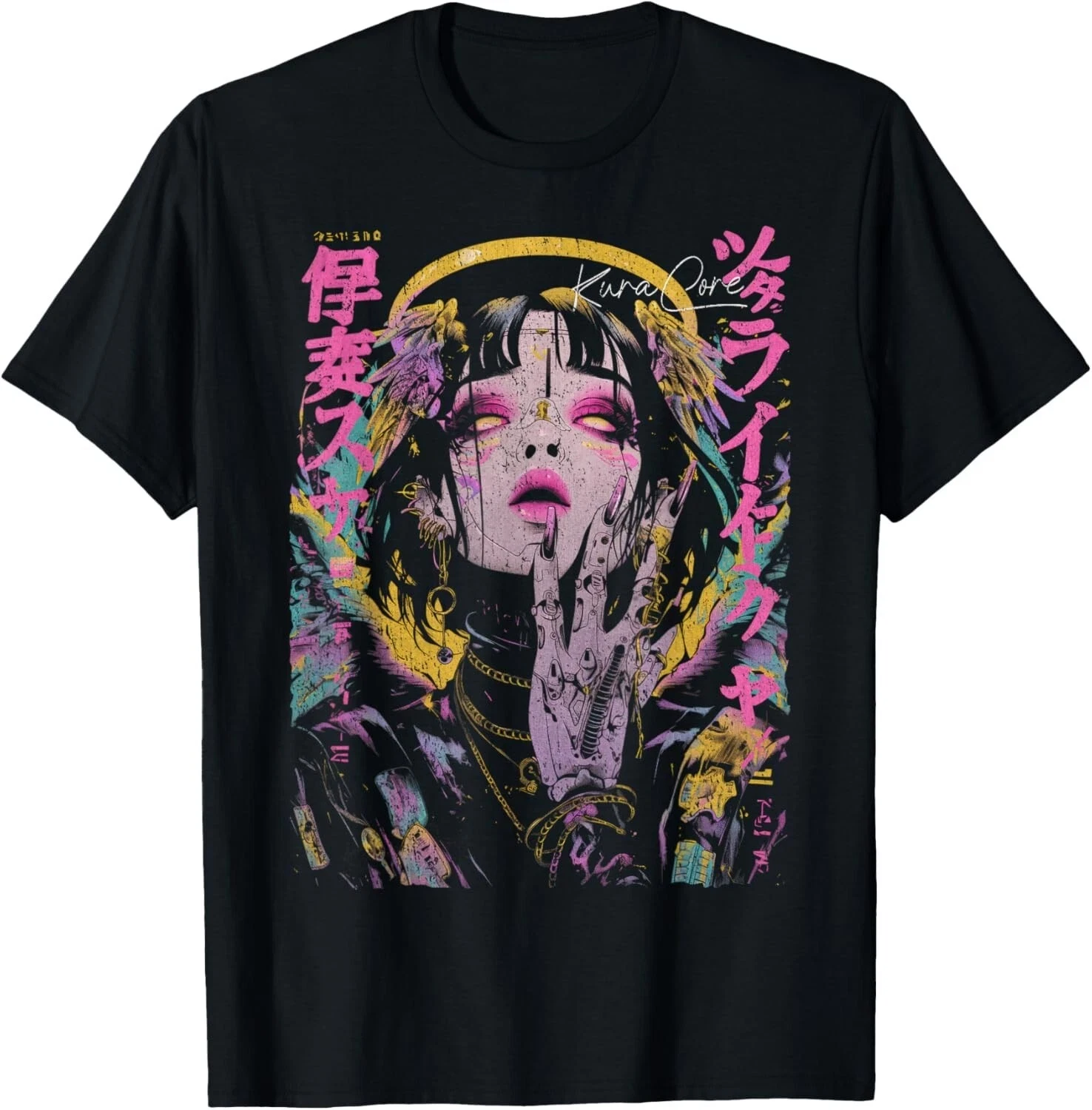 Japanese Streetwear Cyberpunk Angel Y2K Techwear Manga Anime T-Shirt ...