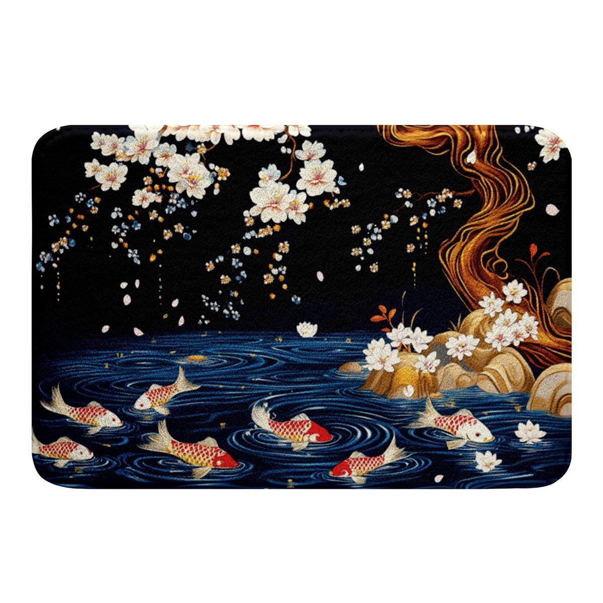 Japanese Style Bathroom Rug,Cherry Blossoms and Koi Fish Non Slip Bath ...