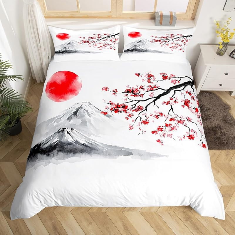 Japanese-Style Bedding Set for Kids Boys Girls Mount Fuji Comforter ...