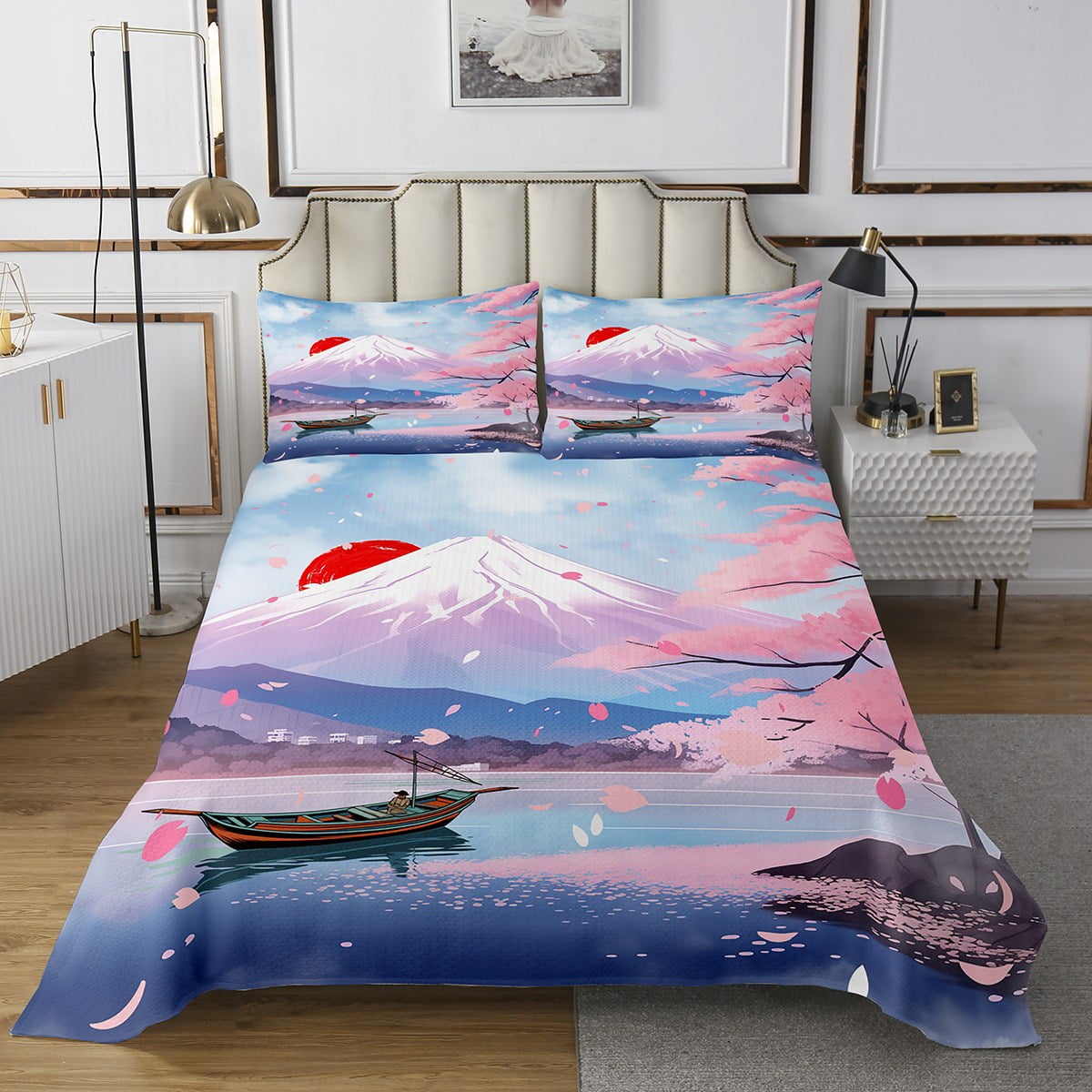 Japanese Style Bedspread Set Japanese Cherry Blossoms Coverlet Set ...