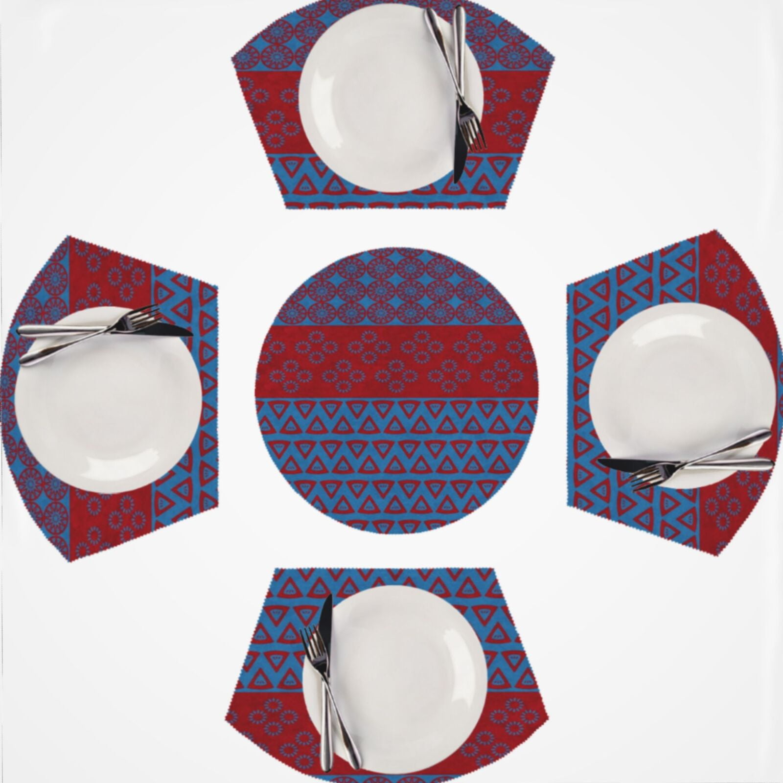 Japanese Style Boho Pattern Round Table Placemats Set Of 5 Wedge Table ...