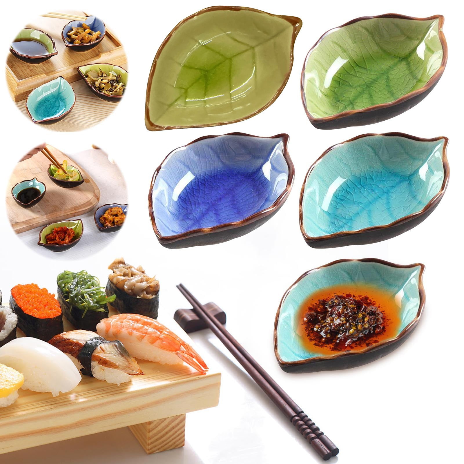 Japanese Style Ceramic Condiment Plates, Small Mini Dishes Set, 4-Piece ...