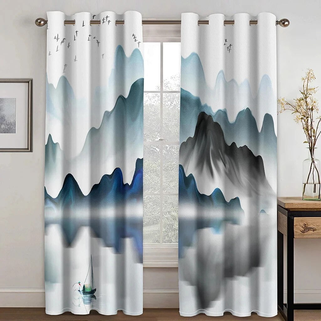 Japanese Style Chinese Painting Landscape Cloud High Shading Curtain ...