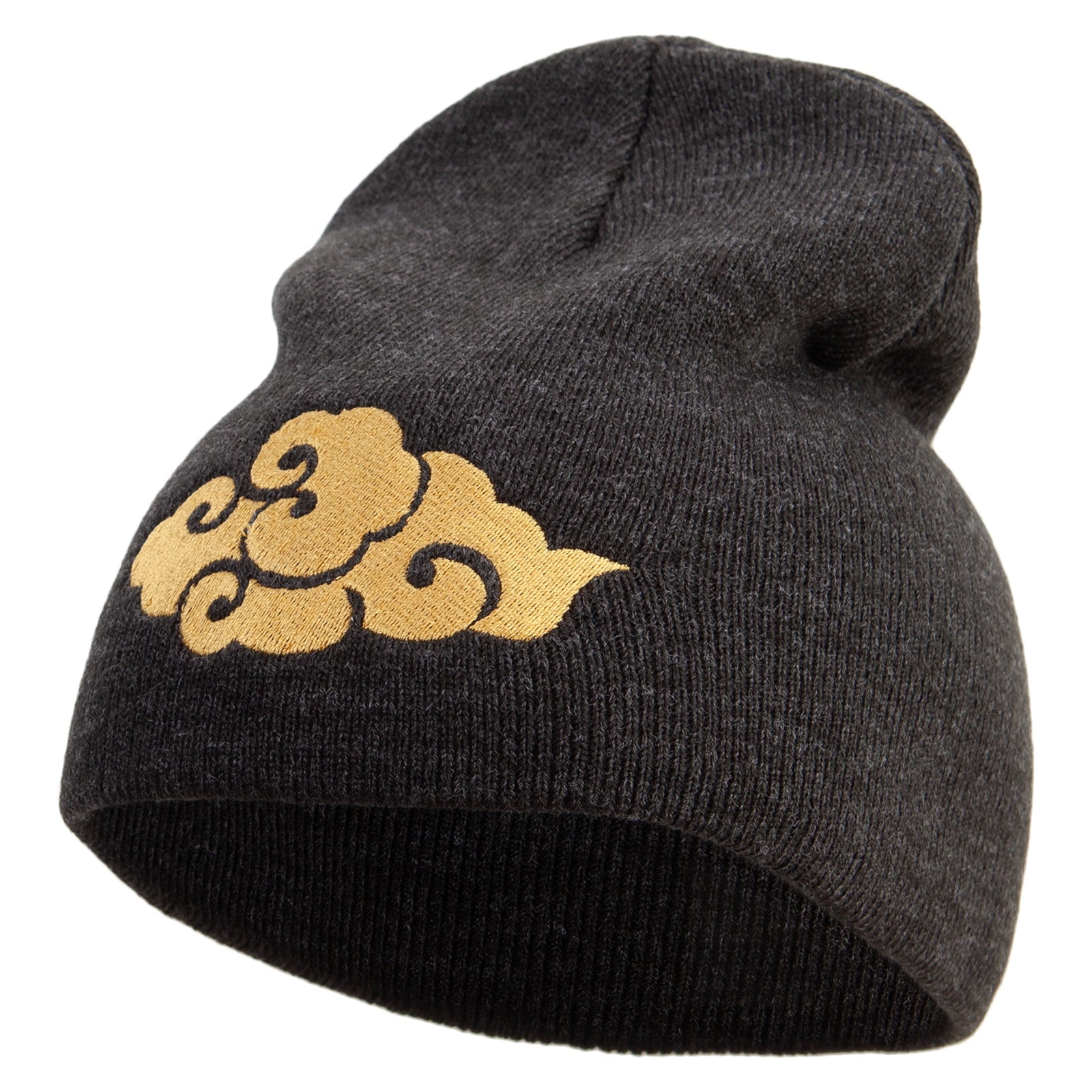 Japanese Style Cloud Embroidered 8 inch Acrylic Short beanie - Charcoal ...