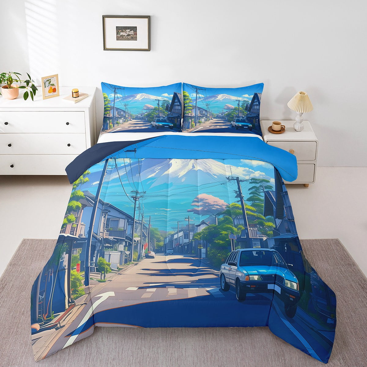 Japanese Style Comforter Set Snow Mountain Nature Bedding Set Country ...