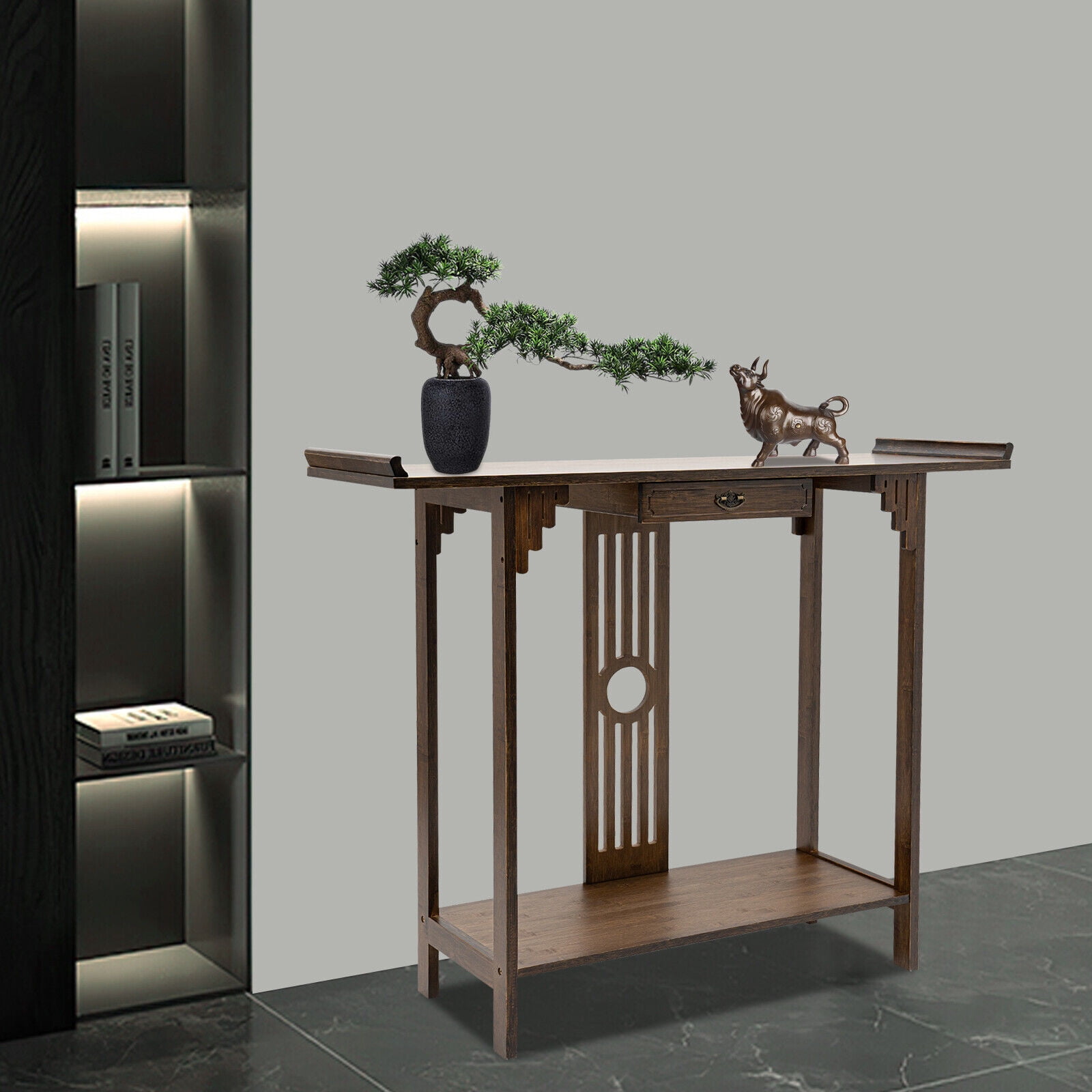 Japanese Style Console Sofa Table, Walnut Bamboo Console Table Entryway ...