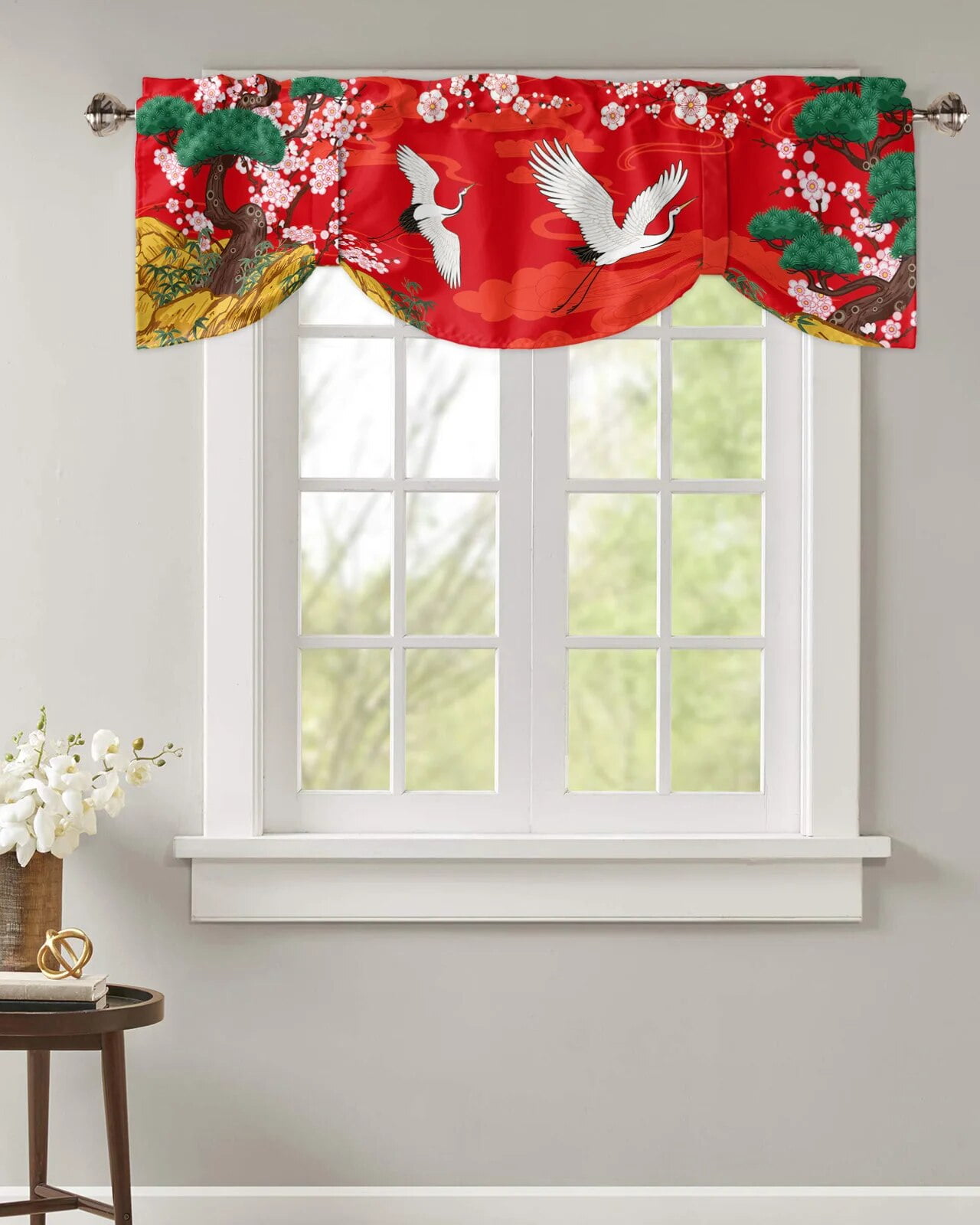 Japanese Style Crane Cherry Blossom Vintage Kitchen Curtains Balcony ...