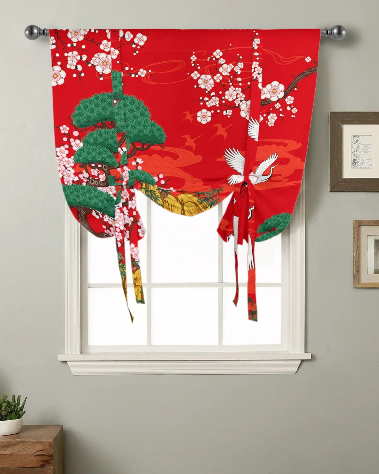 Japanese Style Crane Cherry Blossom Vintage Kitchen Short Window ...