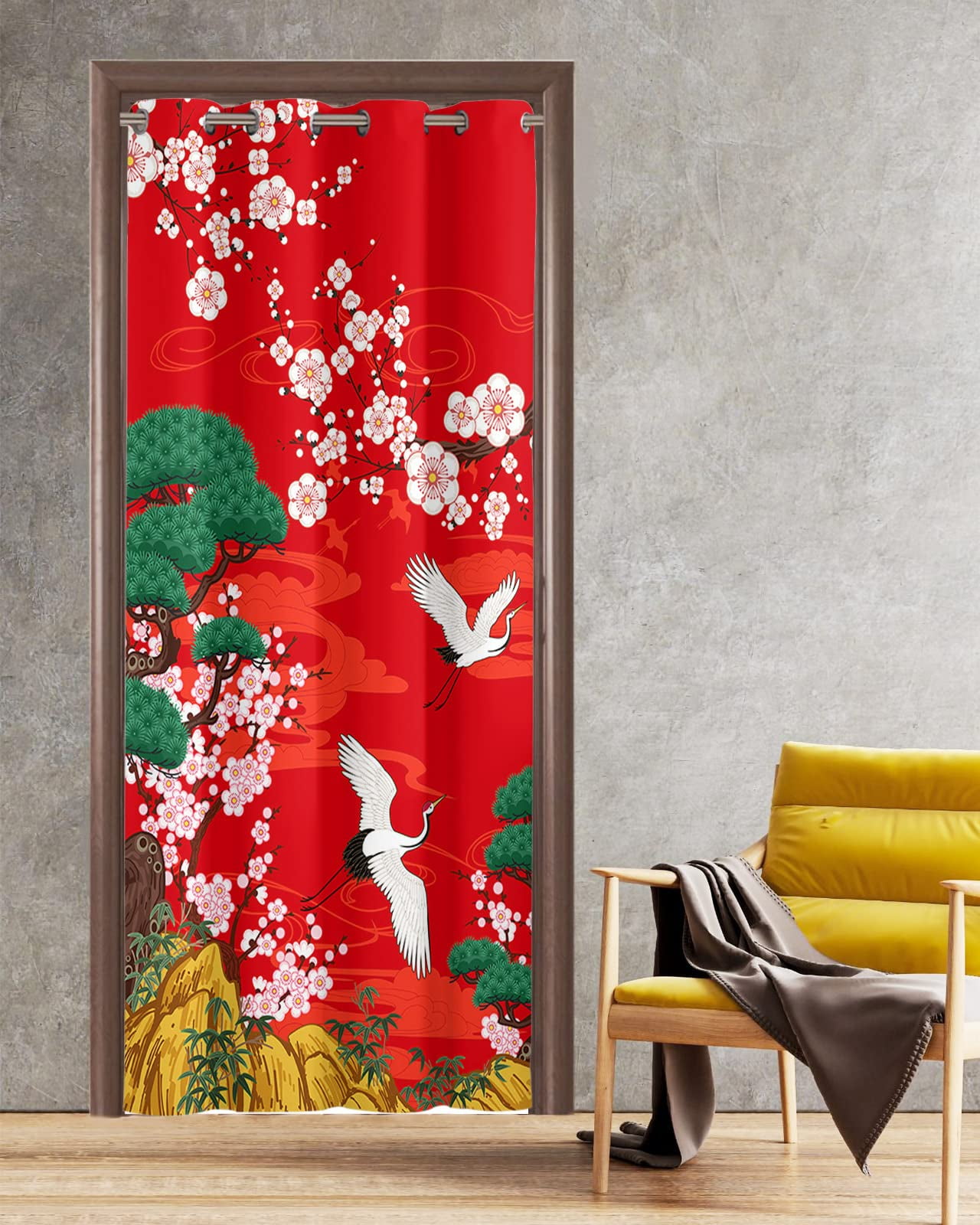 Japanese Style Crane Floral Botanical Door Curtains Closet Nor for ...