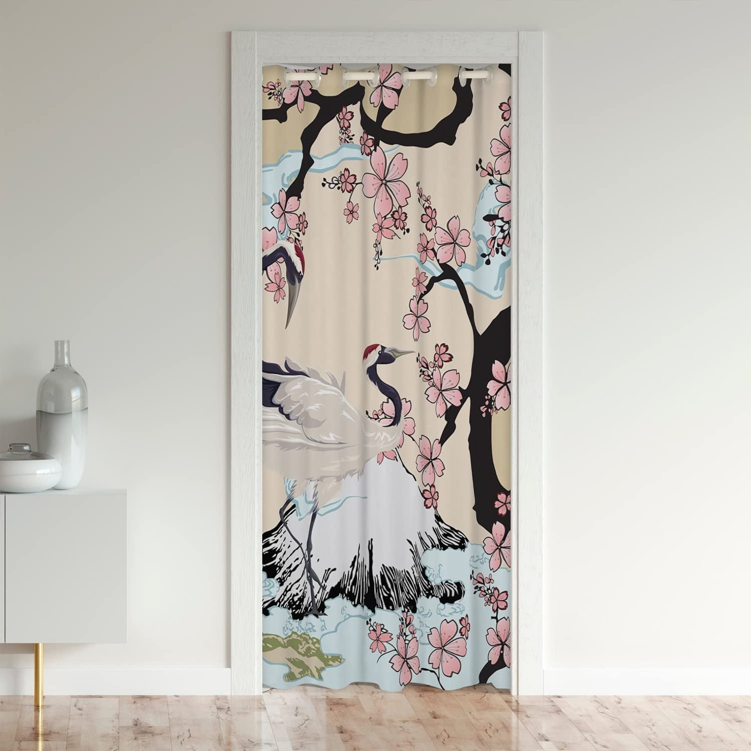 Japanese Style Crane Floral Botanical Door Curtains Closet Nor for ...