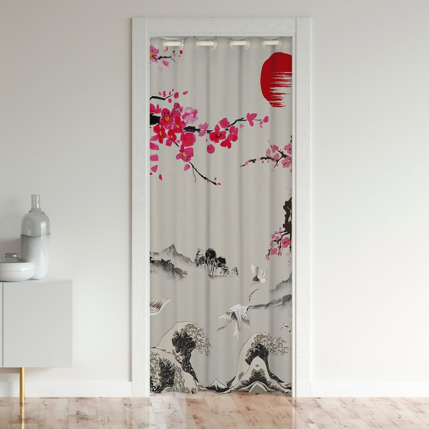 Japanese Style Crane Floral Botanical Door Curtains Closet Nor for ...