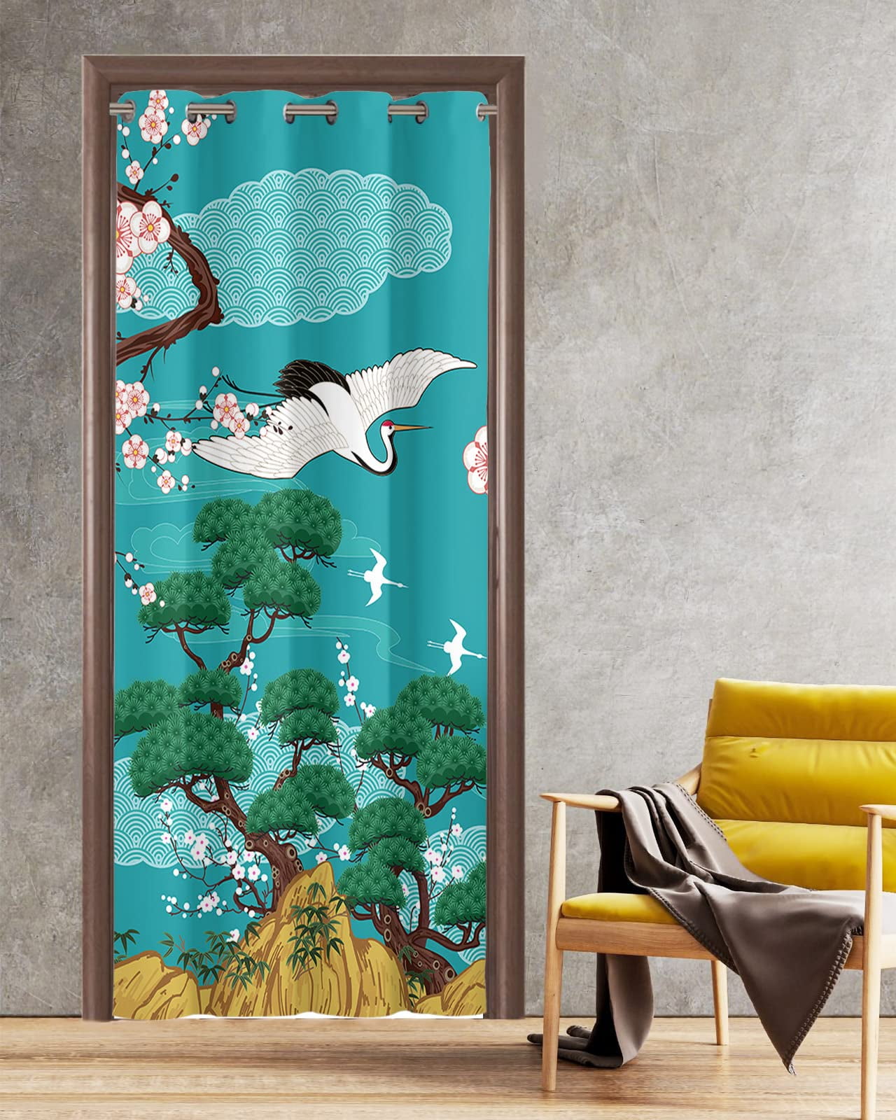 Japanese Style Crane Floral Botanical Door Curtains Closet Nor for ...