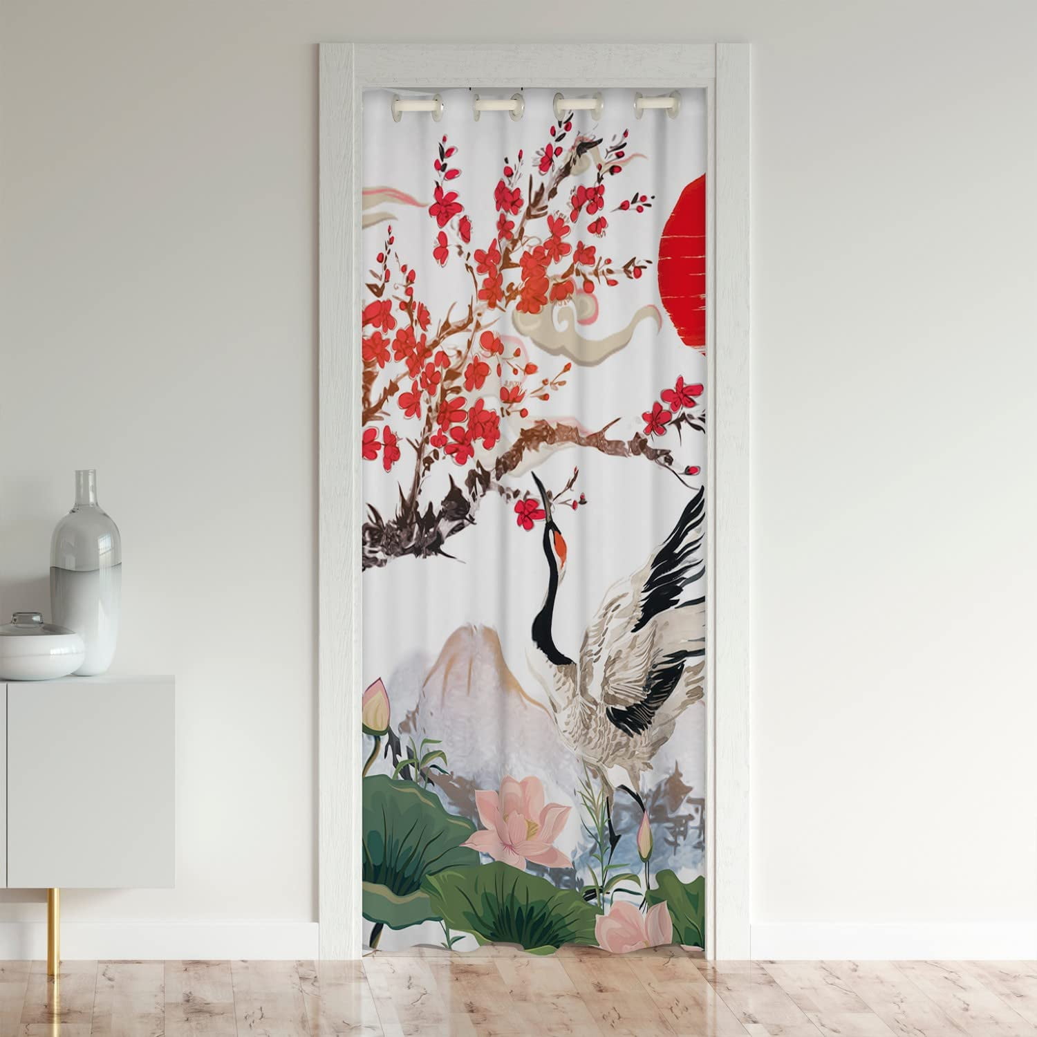 Japanese Style Crane Floral Botanical Door Curtains Closet Nor for ...