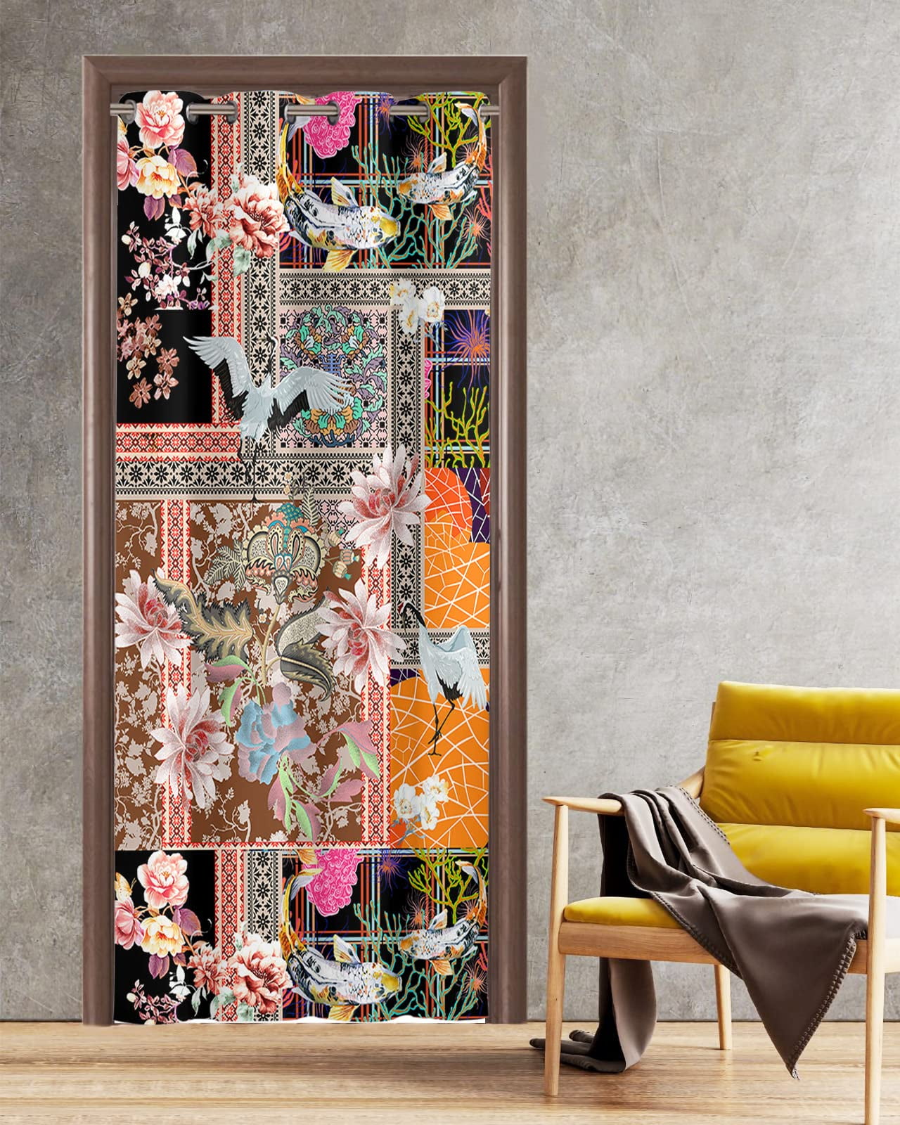Japanese Style Crane Floral Botanical Door Curtains Closet Nor for ...