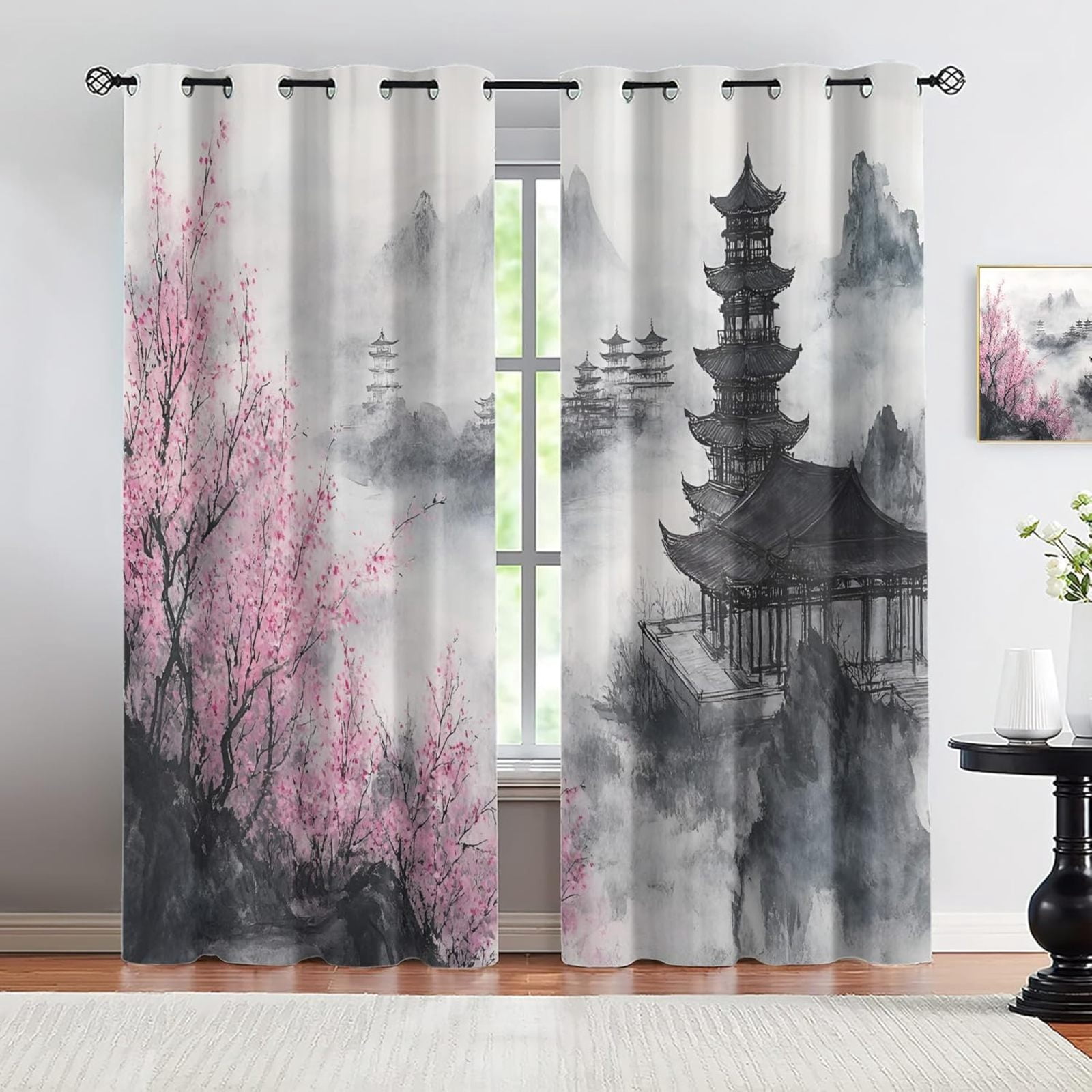 Japanese Style Curtain, Landscape Painting Blackout Curtain For Bedroom ...