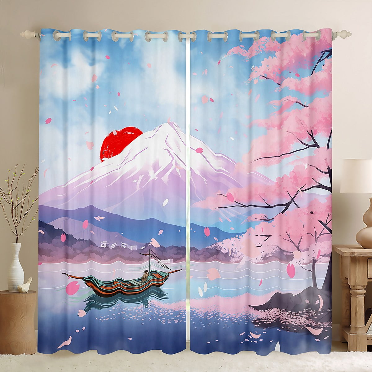 Japanese Style Curtains for Living Room, Japanese Cherry Blossoms ...
