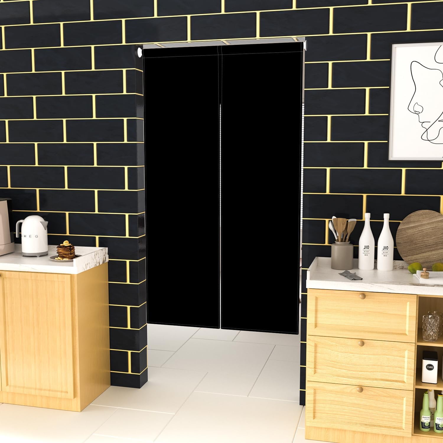 Japanese Style Doorway Curtain Noren Window Treatment Door Tapestry Pure Black Printed Door ...