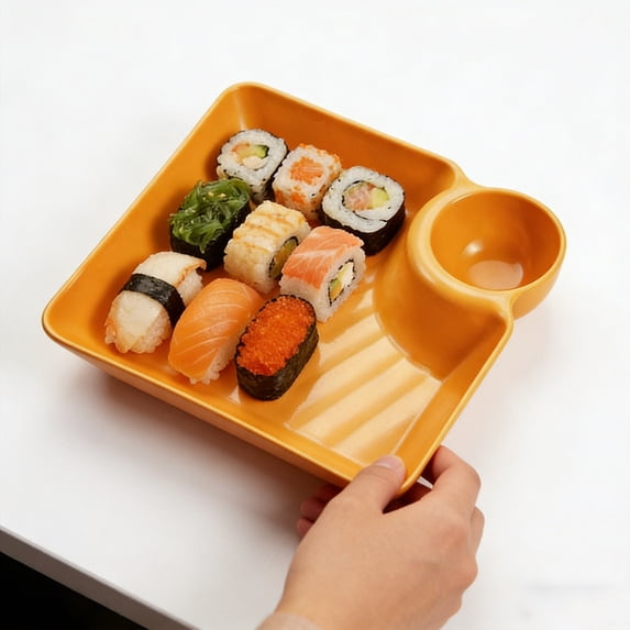 Japanese Style Dumpling Plate with Vinegar Dipping Compartment ...
