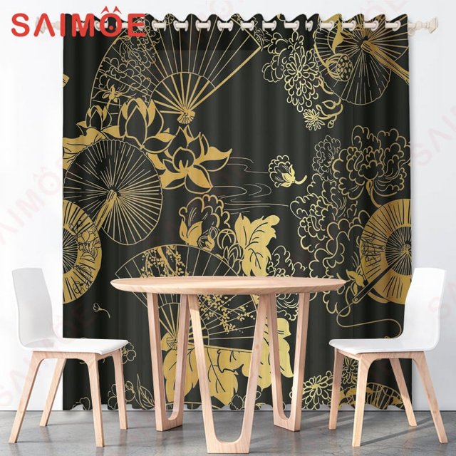 Japanese Style Fan Tree Plant Landscape Curtain Solid Color Background ...