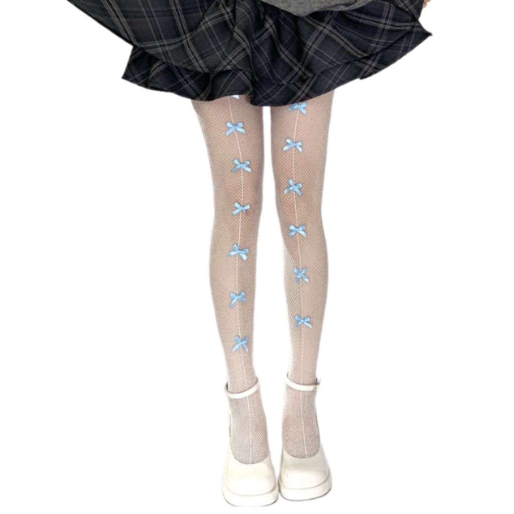 Japanese Style Fishnet Pantyhose with Small Bows for Women Sheer Mesh ...